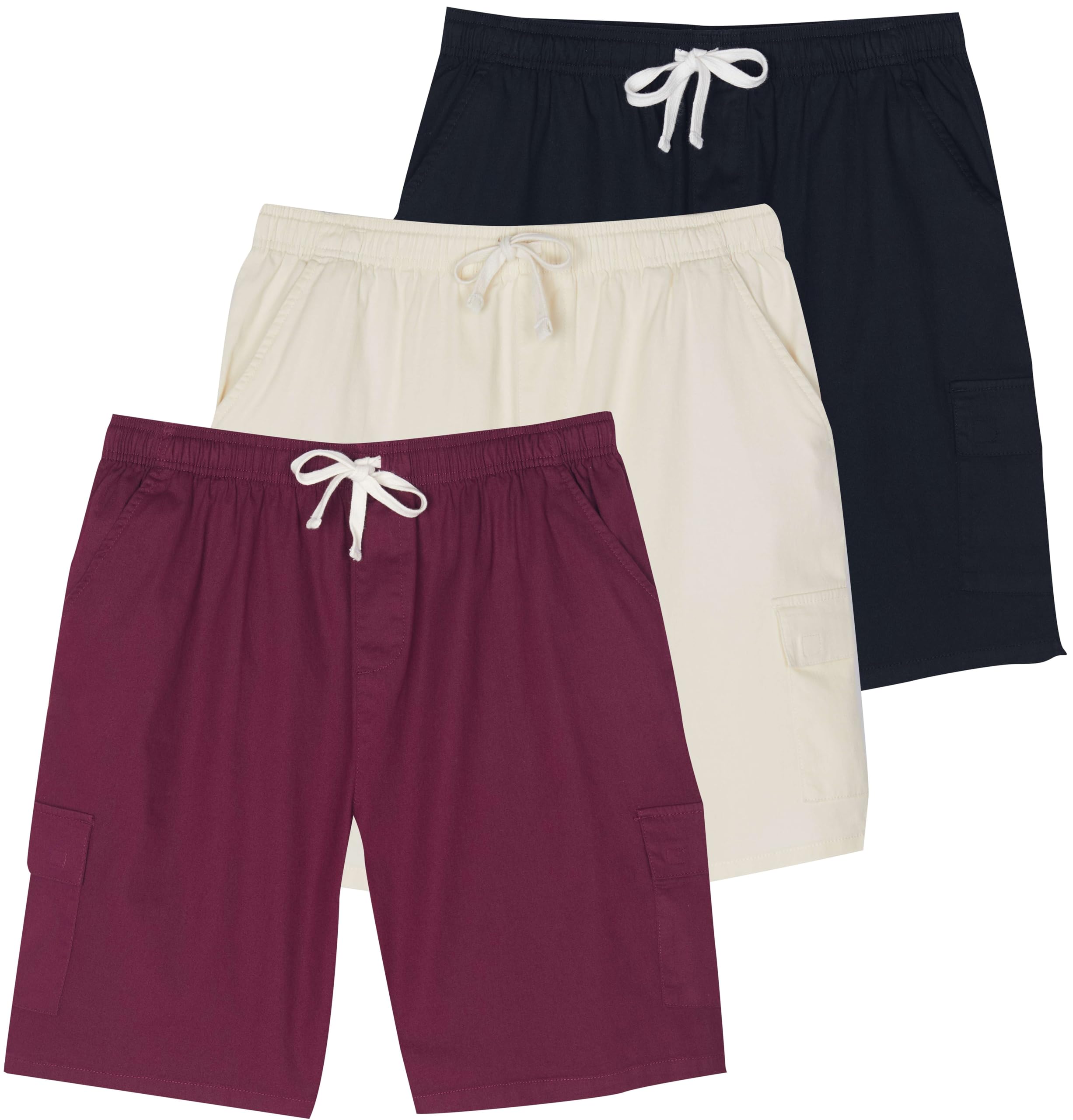 Real Essentials 3 Multipack Mens Cotton Cargo Short Drawstring Casual ...