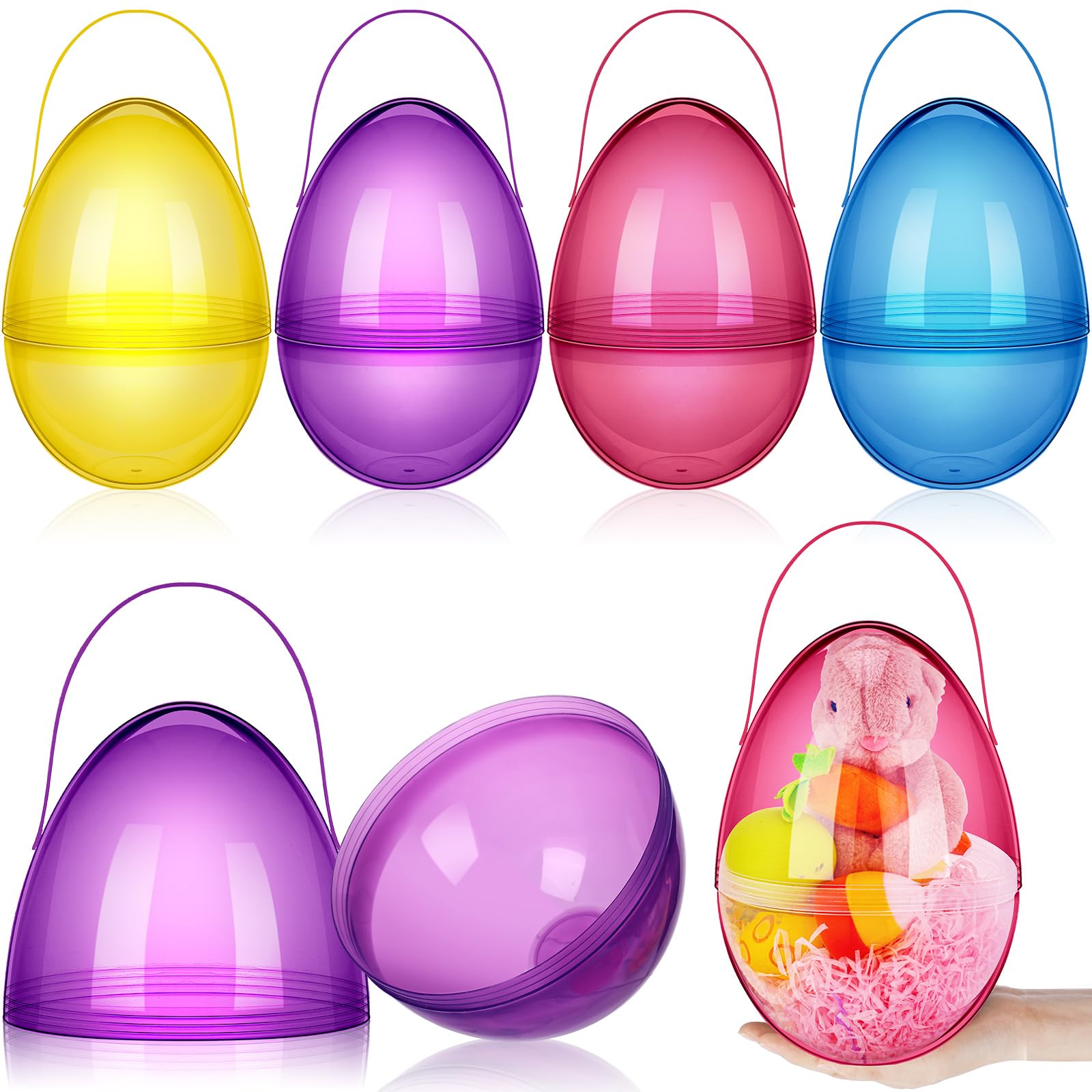 Funtery 4 Pcs Jumbo Easter Eggs 10 Inch Plastic Giant Easter Eggs with ...
