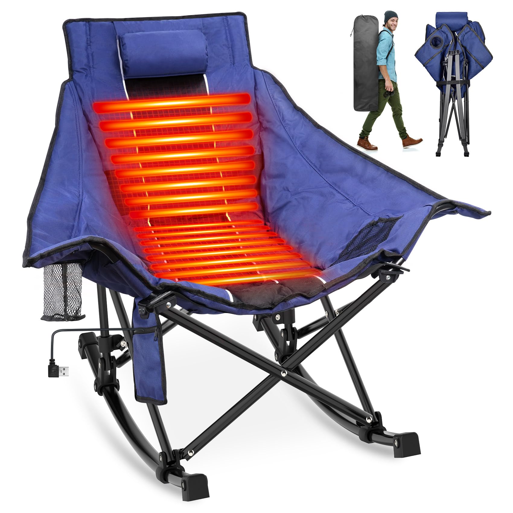 Suteck Heated Rocking Camping Chair, XL Oversized Rocking Chair Outdoor ...
