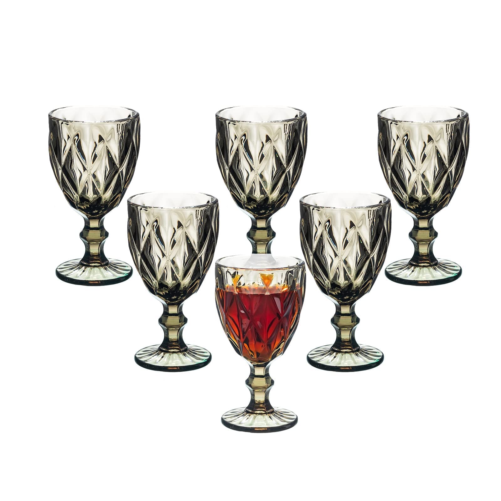 Vintage Wine Glasses Set of 6, 10 Ounce Colored Glass Water Goblets ...