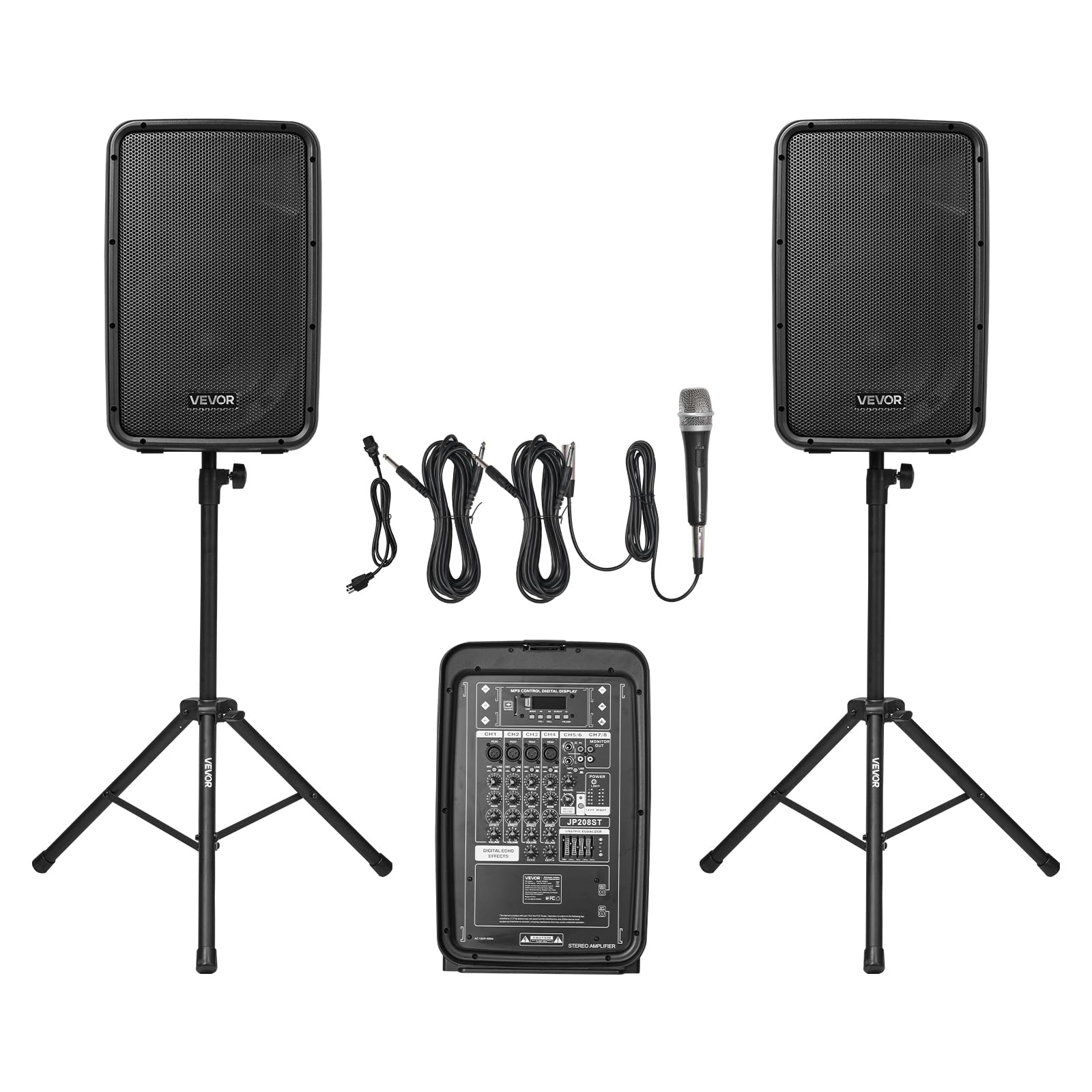 VEVOR Portable PA System with Microphone, 300W Powered, Sound System ...