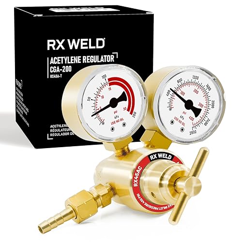 RX WELD Acetylene Regulator CGA-200 Welding Gas Gauges Rear Inlet With ...