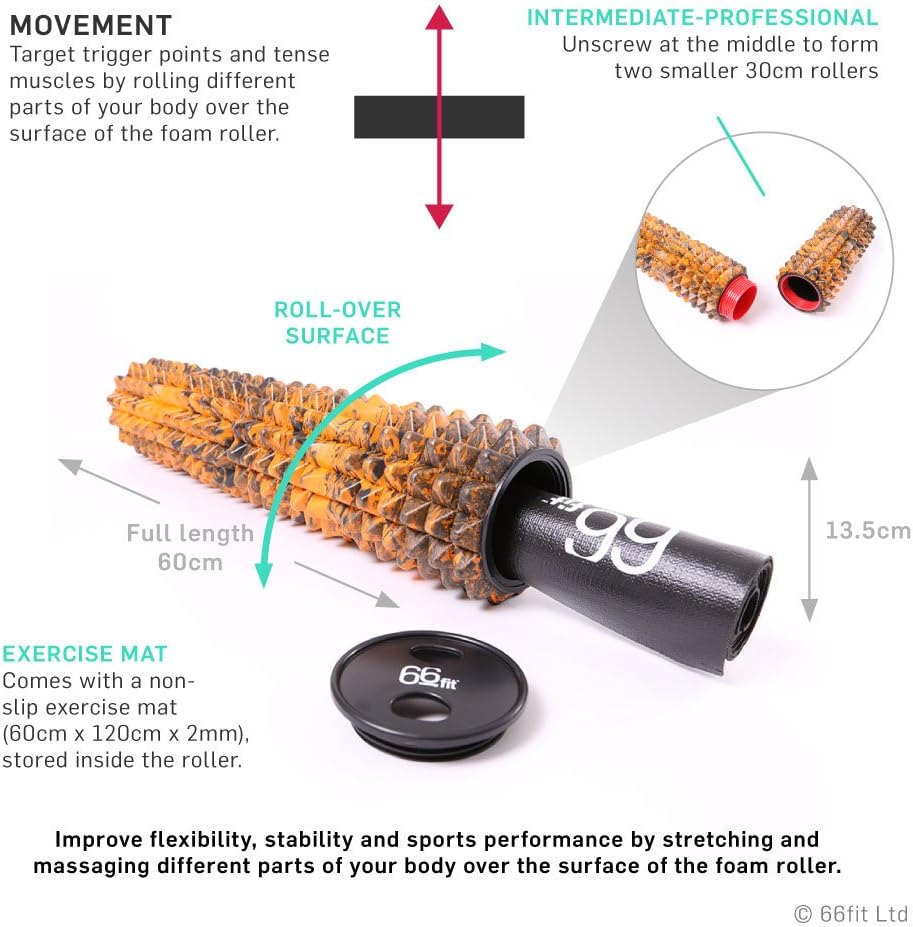 66fit Combi Pyramid Roller& Mat – Muscle Trigger Point Massage Exercise ...