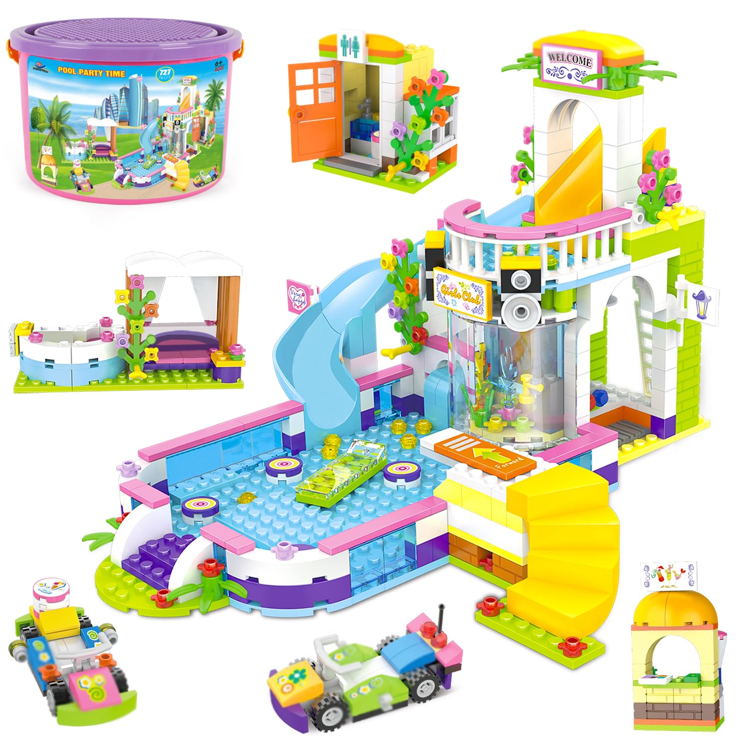 Friends Summer Pool Party Toy Pool Building Set for Girls 6-12, 727 PCS ...