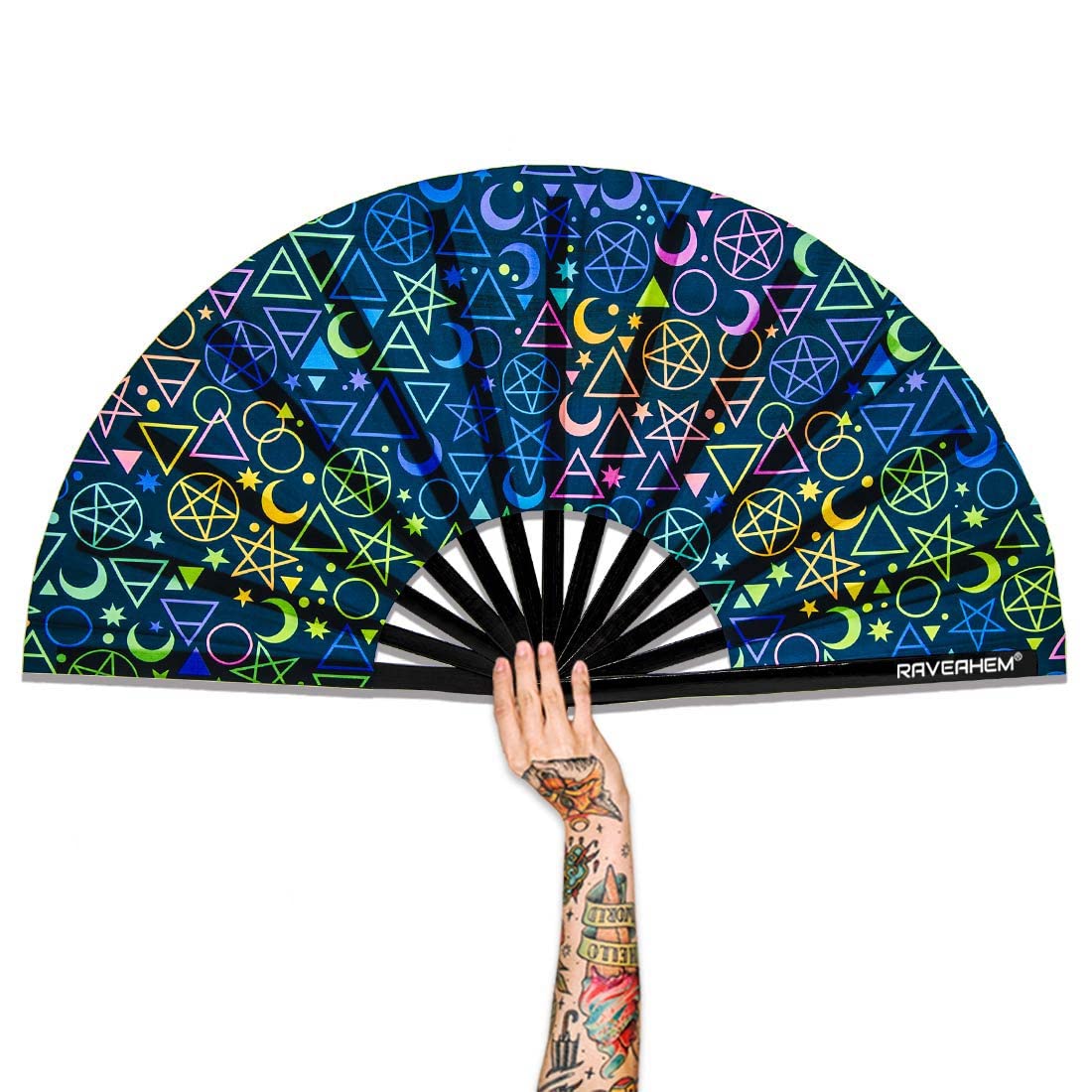 Raveahem UV Glow Rave Fan, Bamboo Folding Clack Hand Fan for Men Women ...