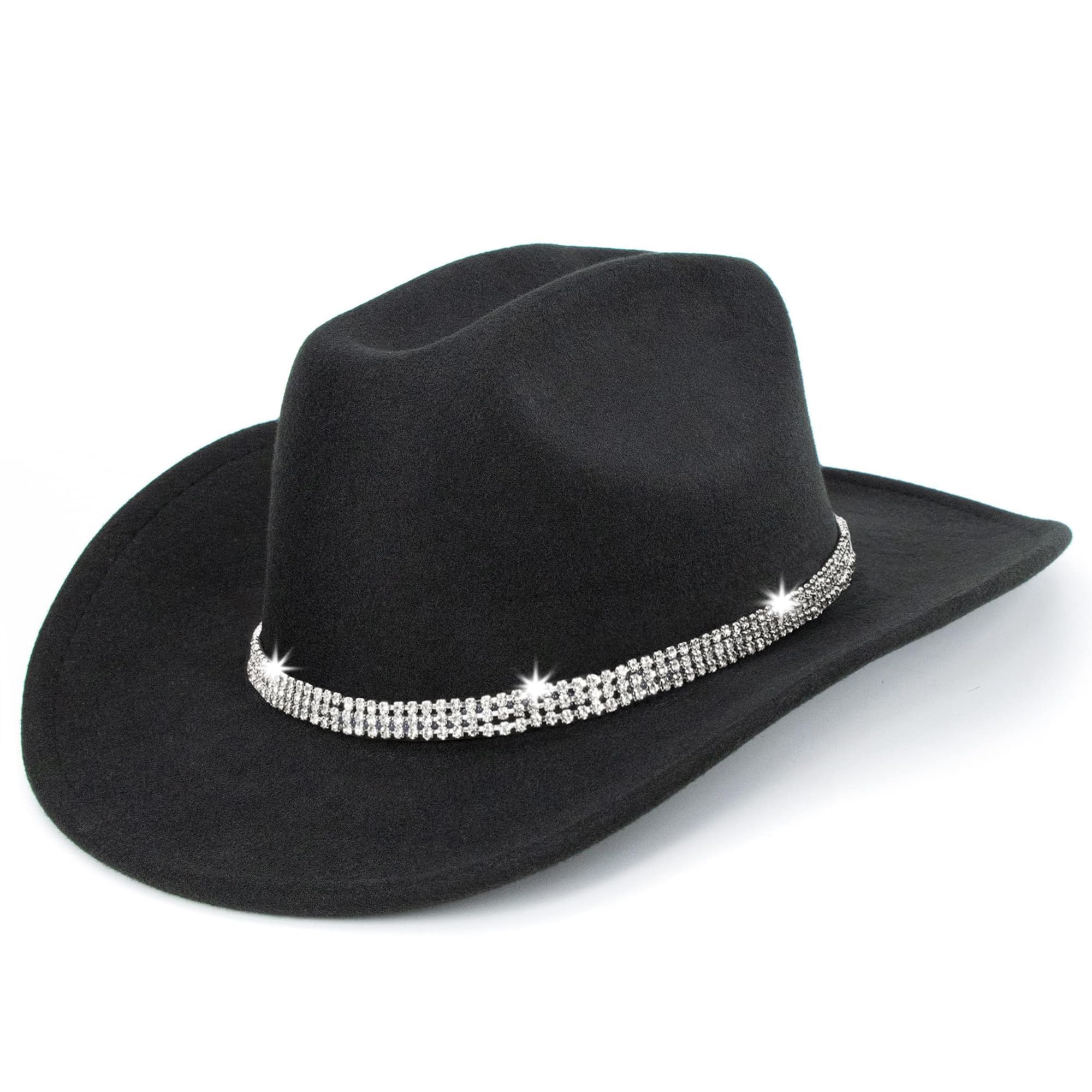 Classic Western Felt Cowboy Cowgirl Hat for Women Men Wide Brim Belt ...