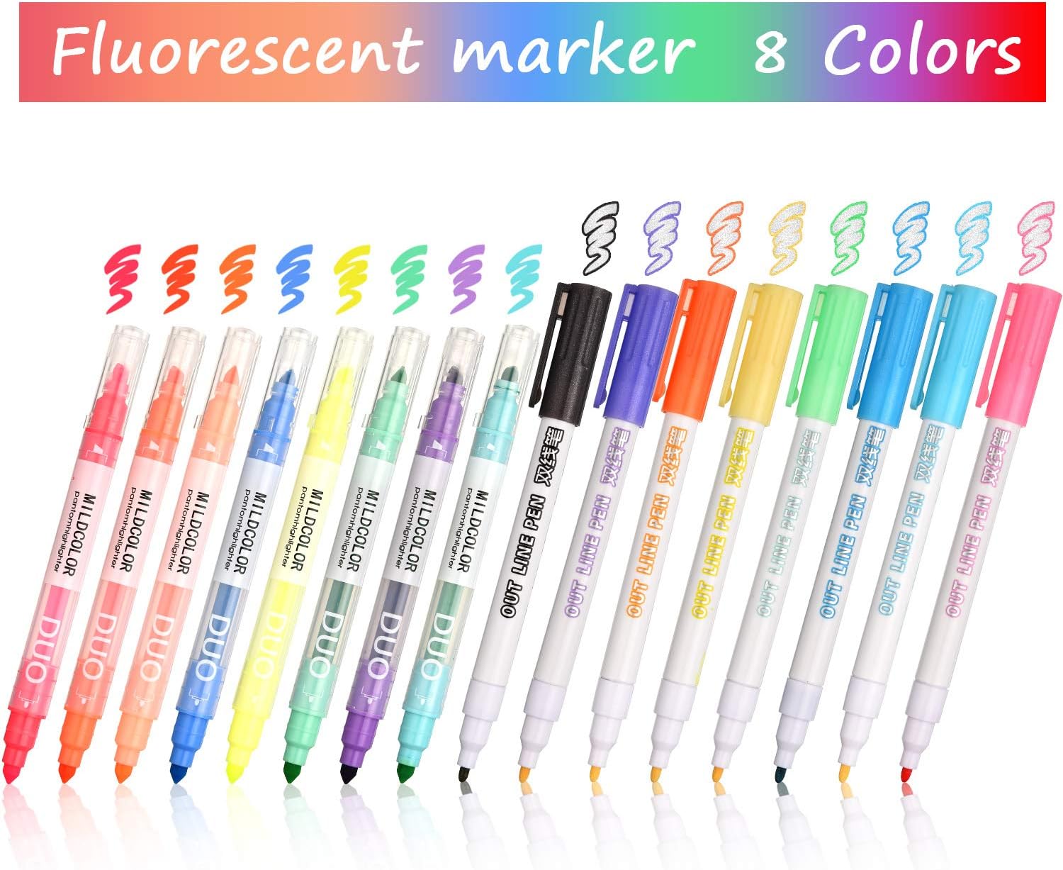 16 Pieces Dual Sided Neon Pens Colorful Dual Tip Art Markers and Self ...