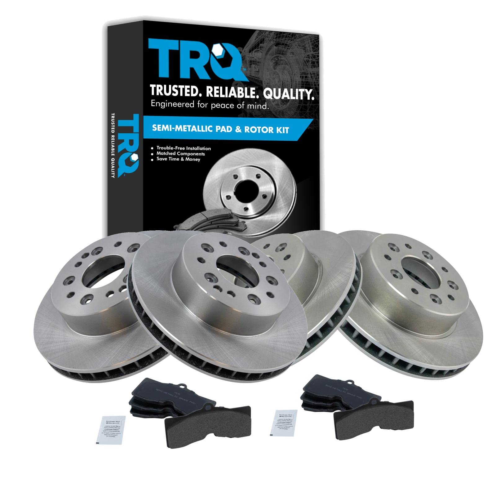 TRQ Front and Rear Brake Pad & Rotor Kit Brake Pads Brake Rotor Semi ...