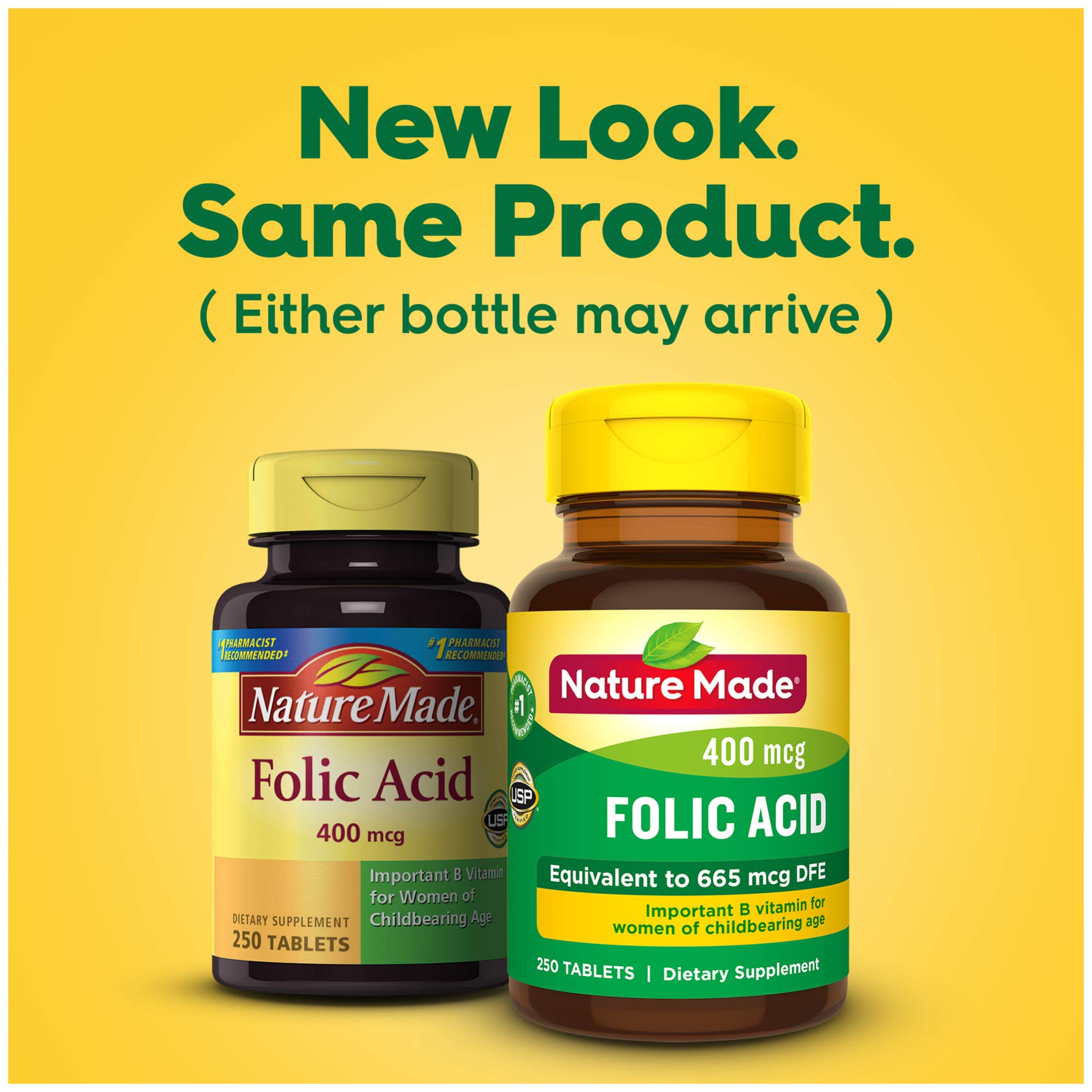 Nature Made Folic Acid 400 mcg (665 mcg DFE) Tablets, (Packaging May Vary)