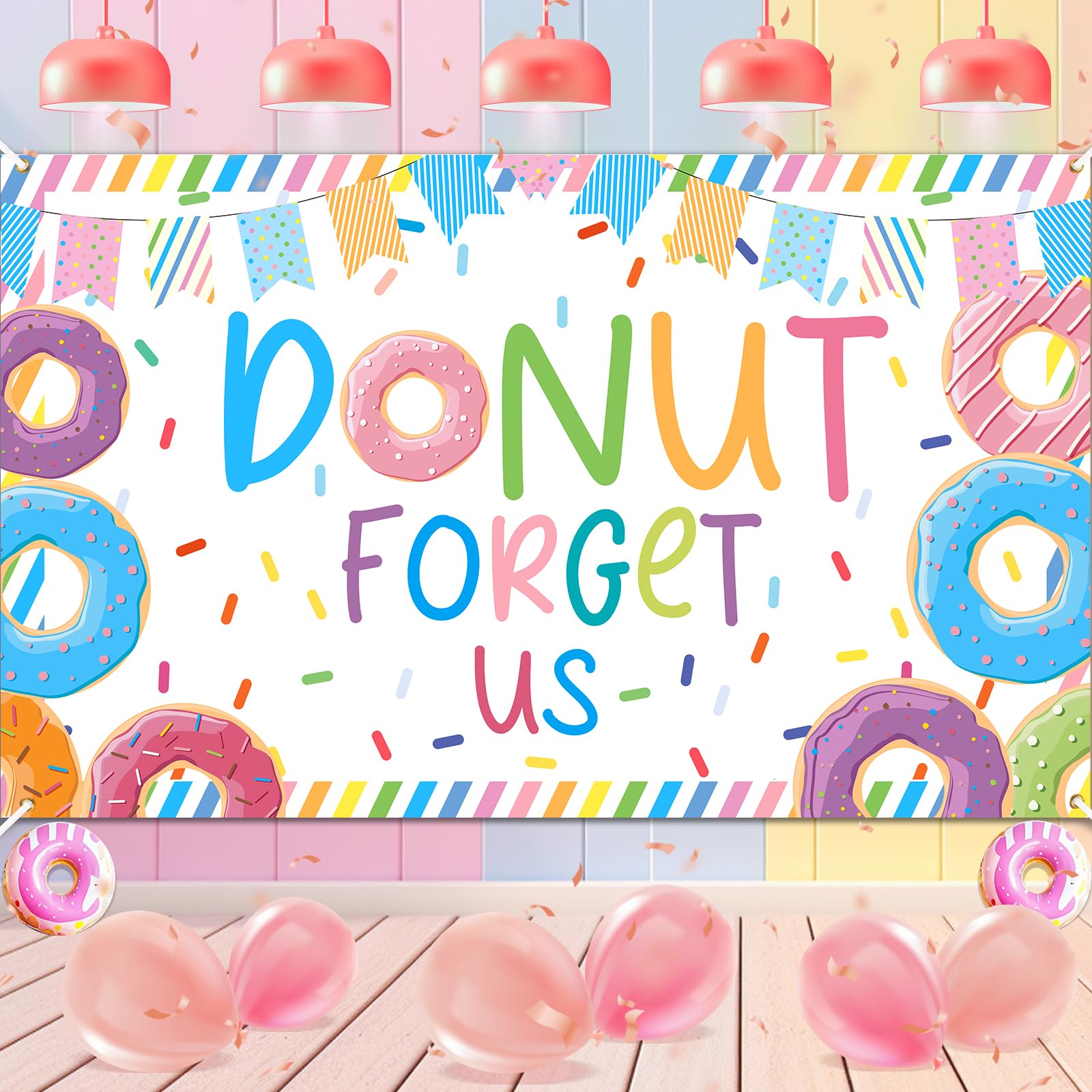 Donut Forget Us Banner Backdrop Retirement Party Decorations Farewell ...