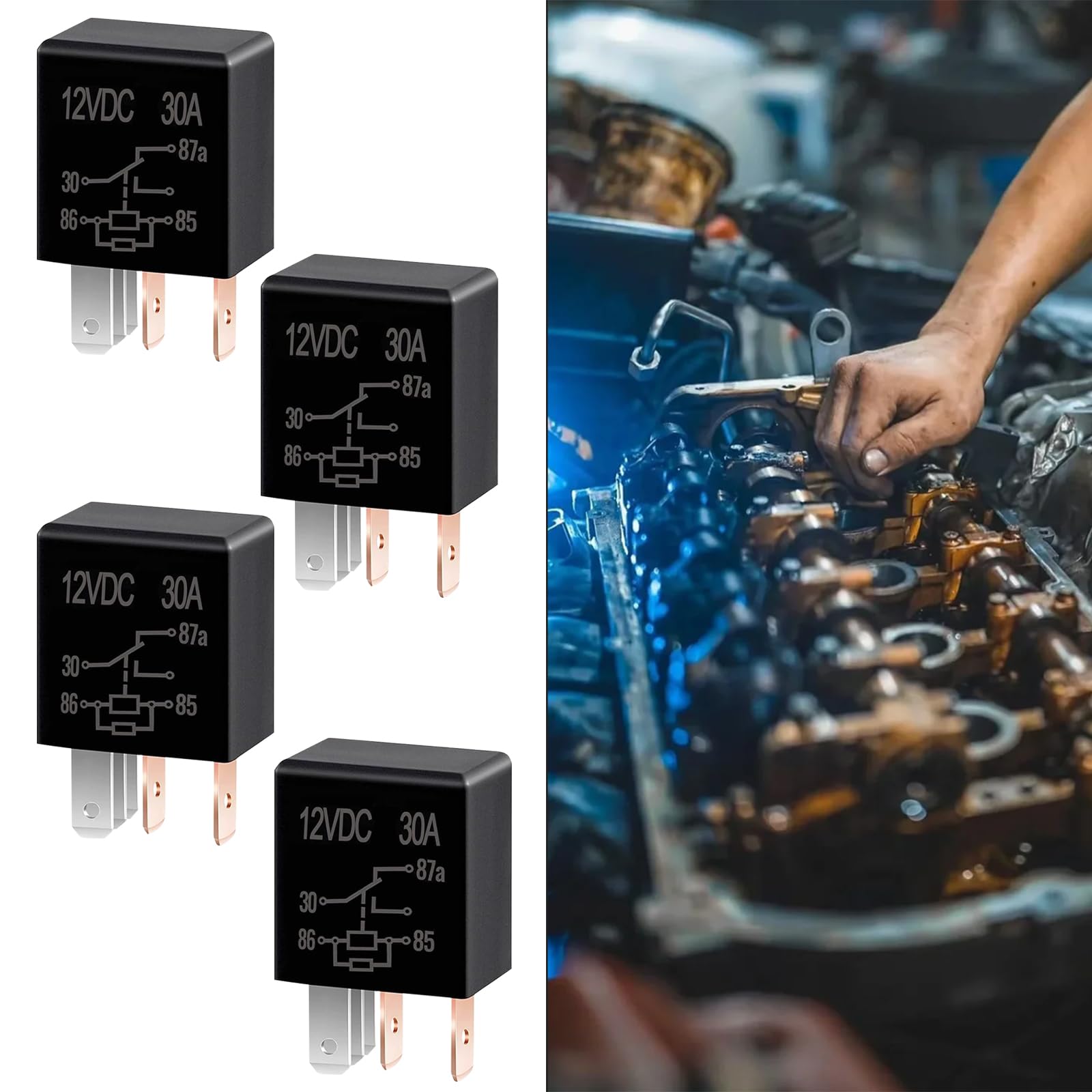 fasebeek Pack-4 Car Relays, 12V 5 Pin Car Starter Adapter Replacements ...
