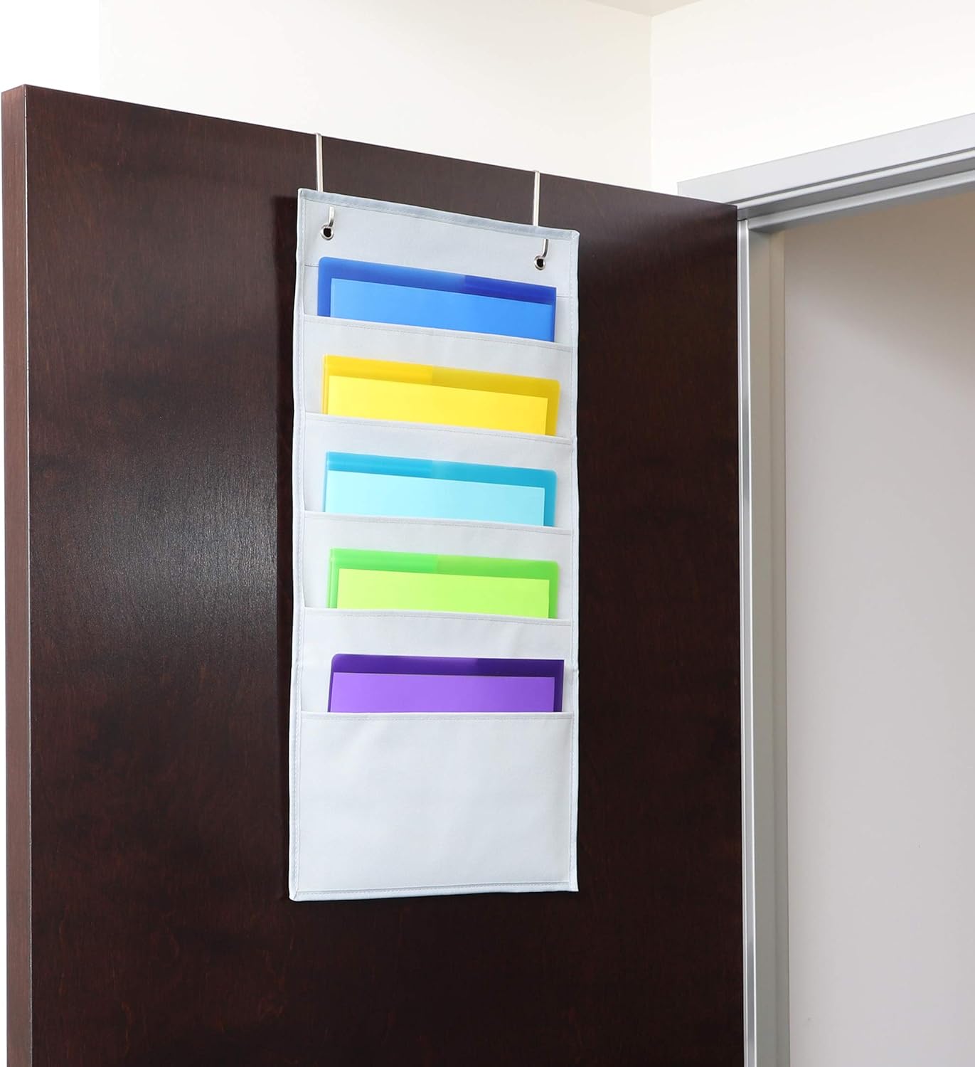 5 Pocket Hanging File Folder Organizer, Cascading Wall Organizer (Grey ...