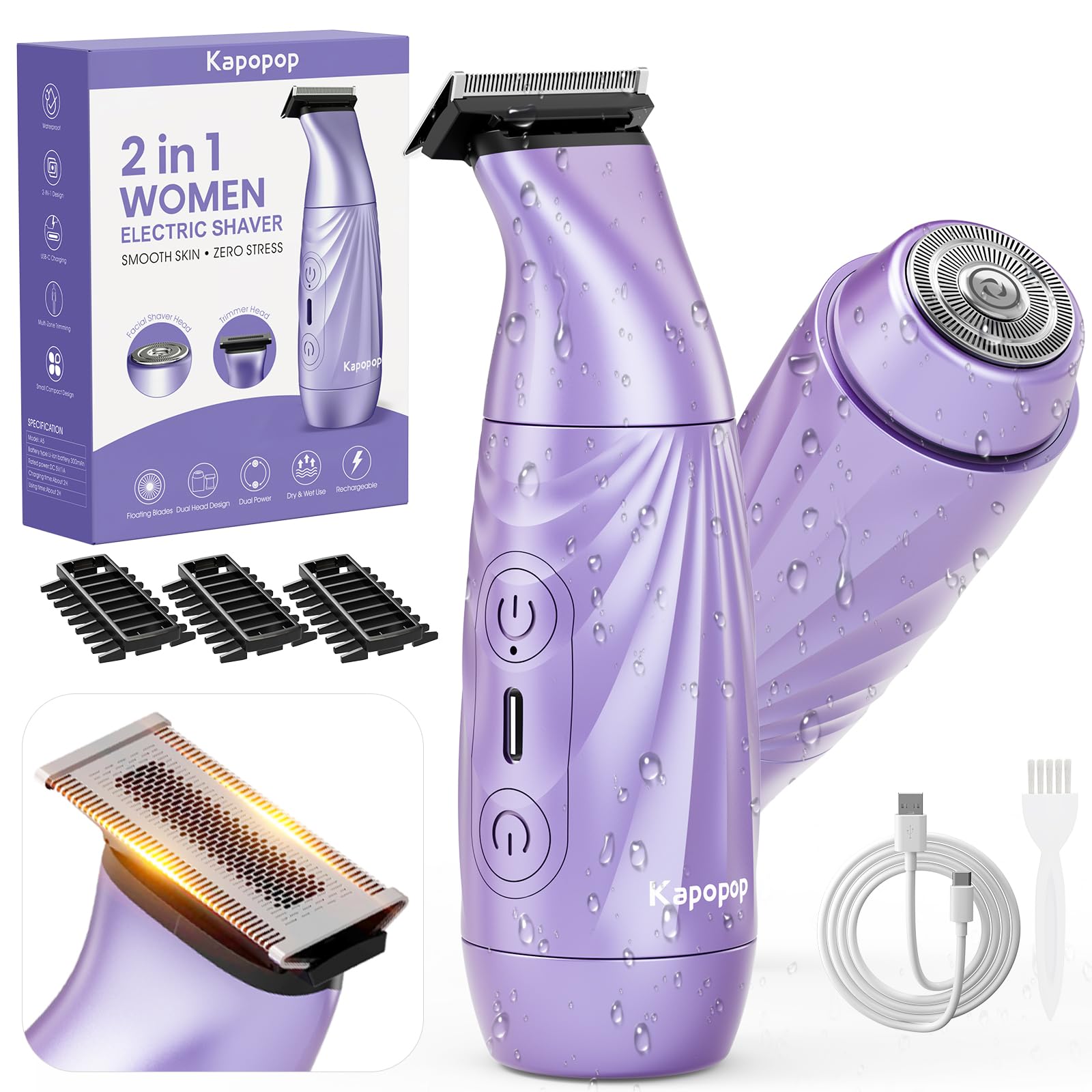 Kapopop New Upgrade Painless 2-in-1 Bikini Trimmer for Women,Electric ...