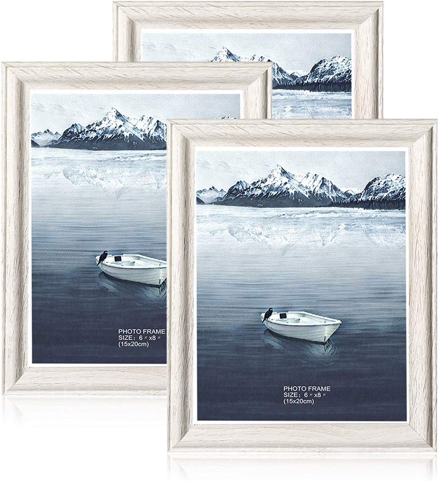 Metrekey 8x6 Photo Frames 3 Pack Cream White WoodGrain Picture Frames ...