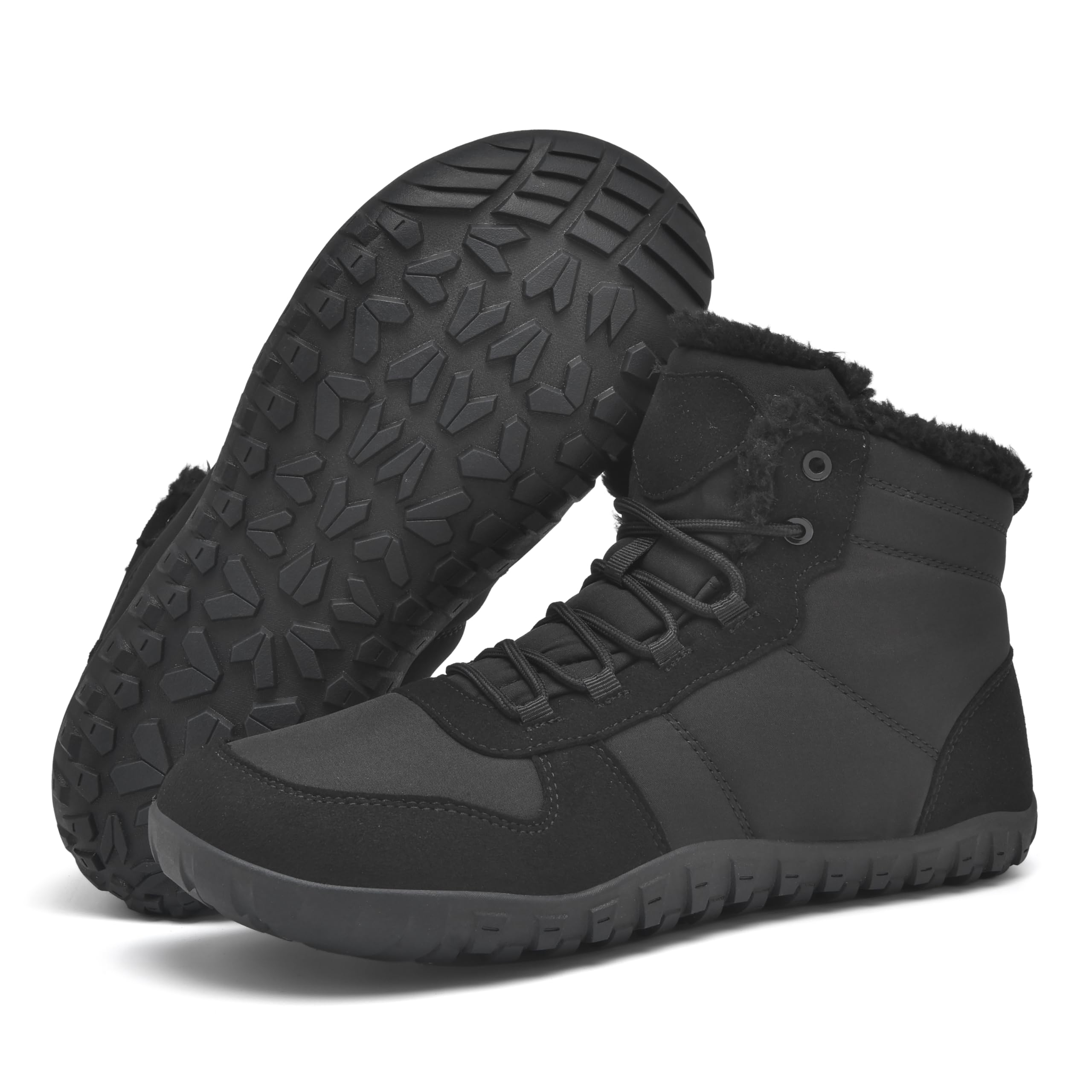Snow Boots for Men Insulated Black Winter Barefoot Shoes Minimalist ...
