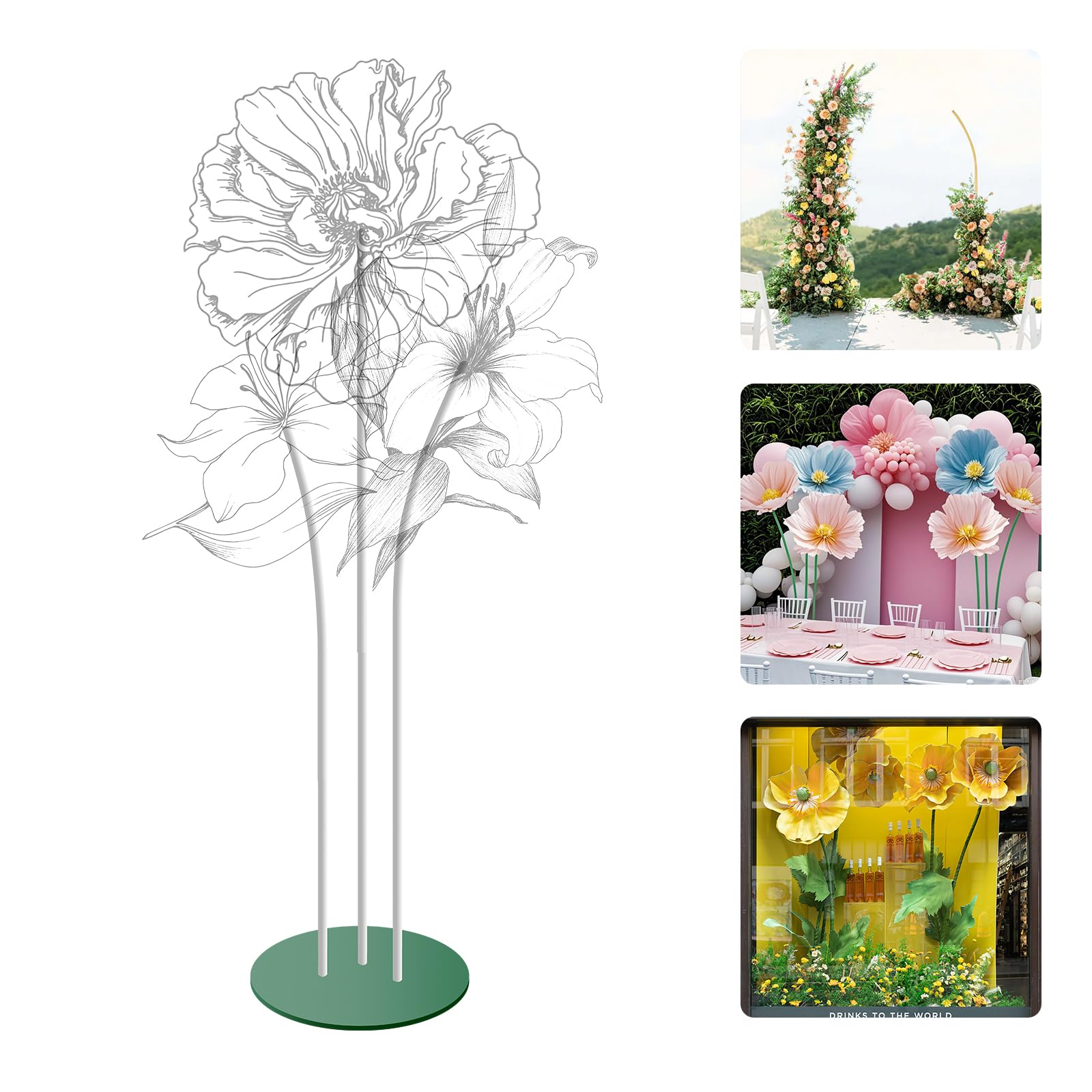 Mverse Heavy-Duty Metal Stand Base for Giant Flowers, 12.6" Powder ...