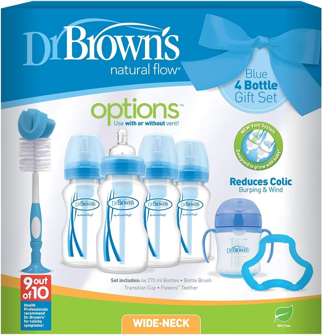 Dr Brown’s Natural Flow Anti-Colic Vent Bottle, Beaker and Teether Set ...