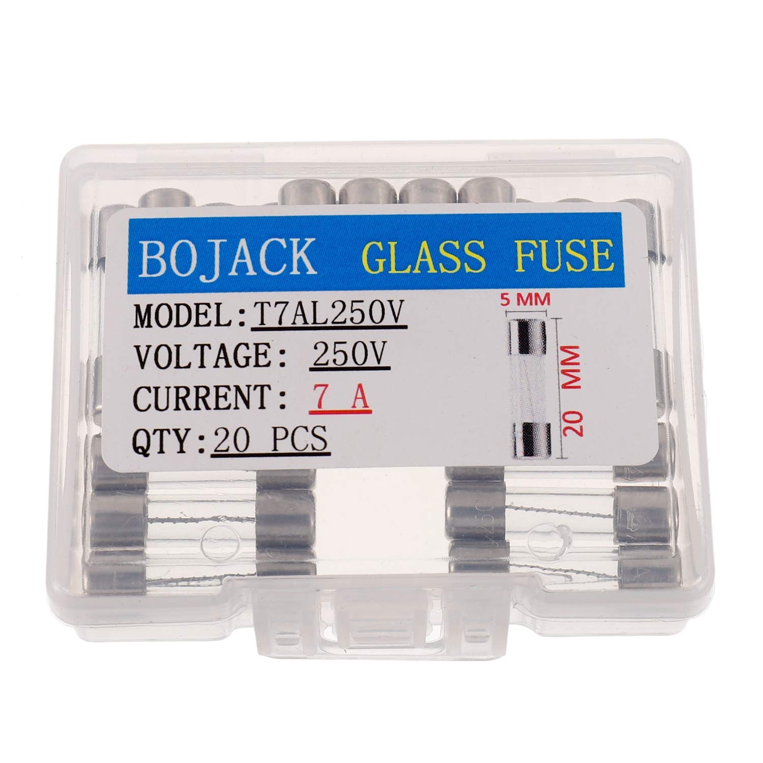 BOJACK T7AL250V 5x20 mm 7A 250V Slow Blow Fuses 7 amp 250 Volt 0.2 x 0.78 Inch Glass Tube Time ...