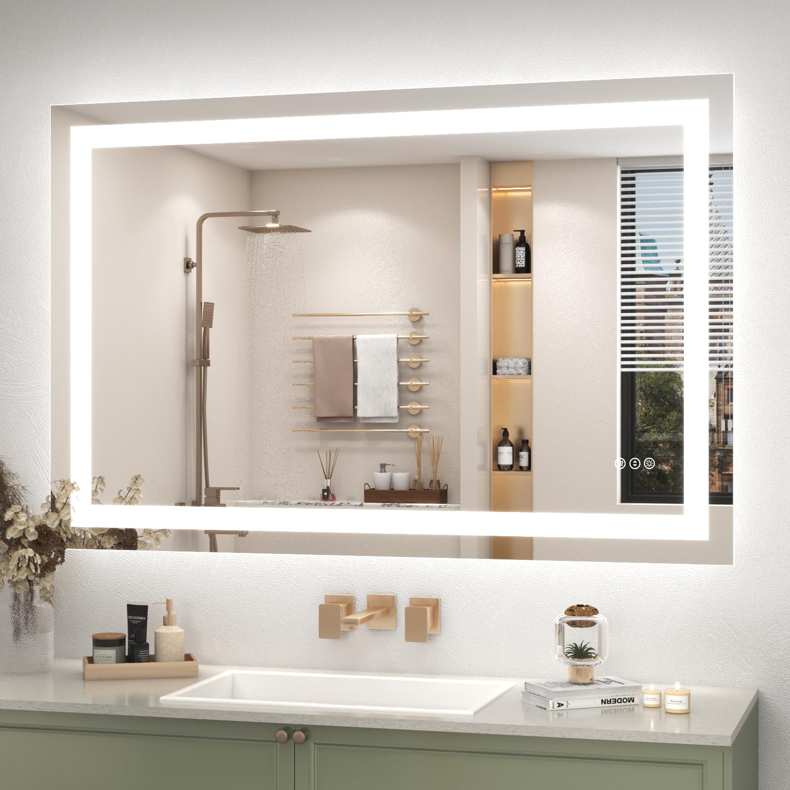ODDSAN 44x 30 LED Mirror for Bathroom, Lighted Vanity Mirror with ...