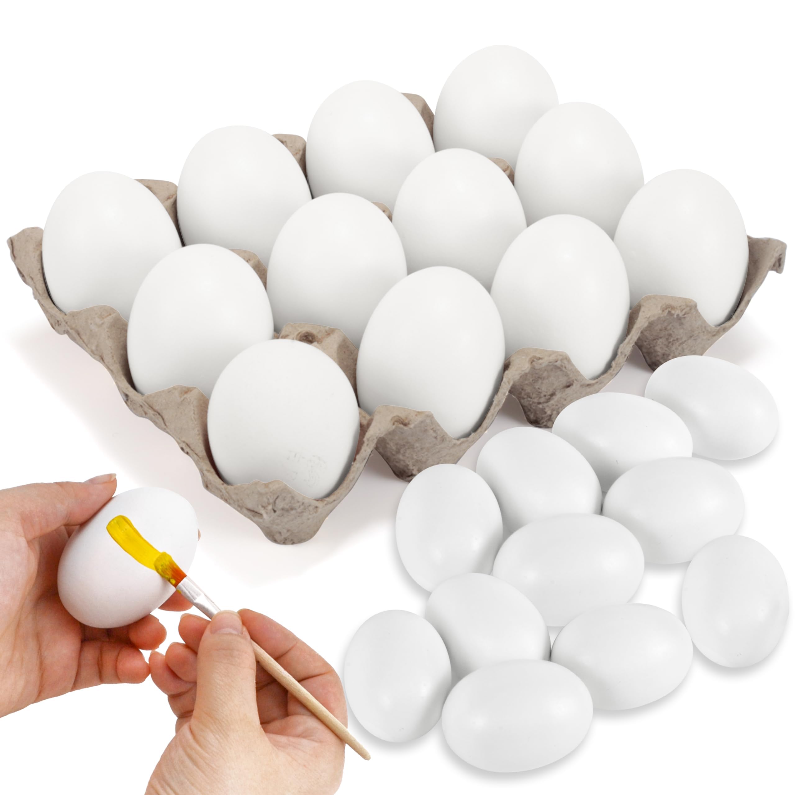 JOYIN 12 PCS Unpainted White Wooden Fake Easter Eggs for Egg Hunt ...