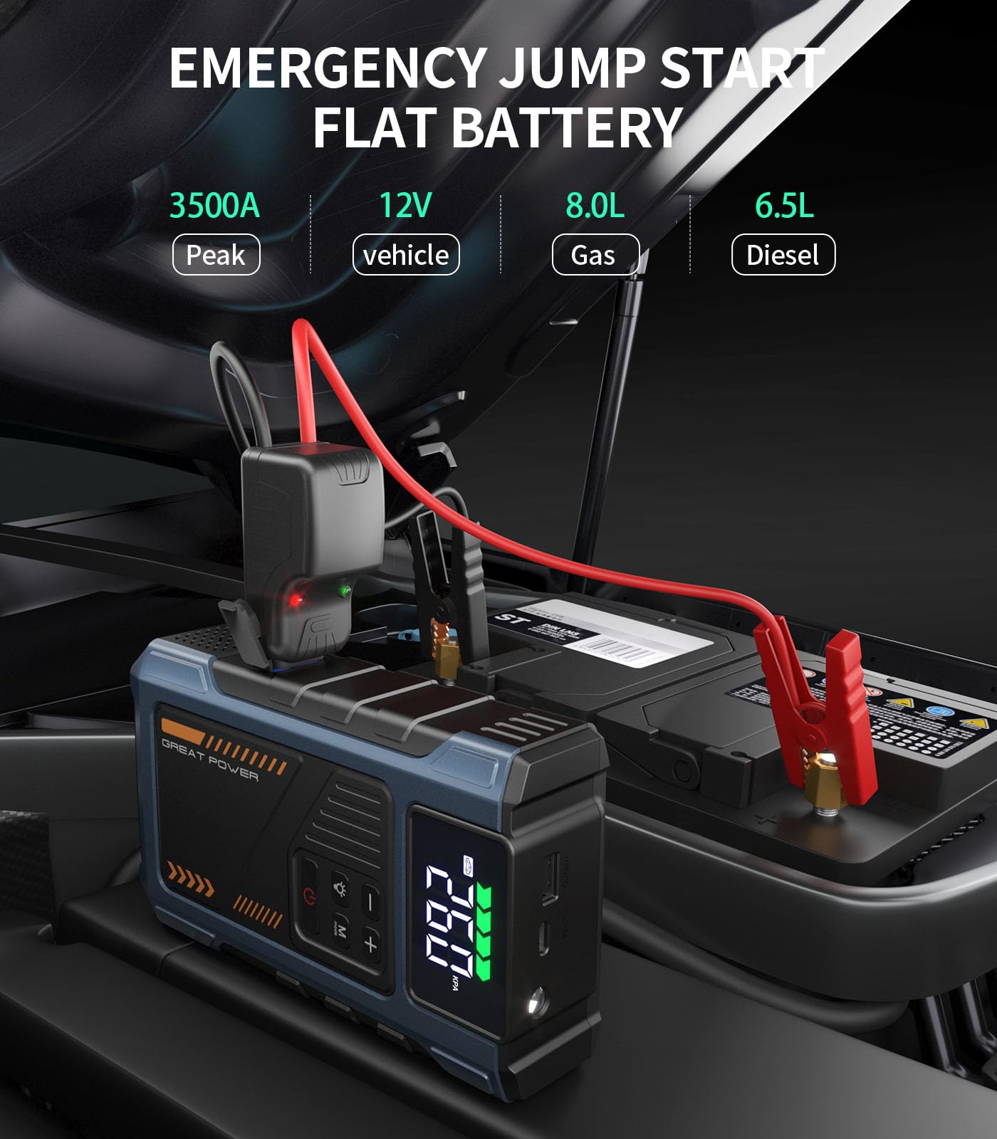 Mua Car Battery Charger Jump Starter with Air Compressor, 4000A Jumper ...