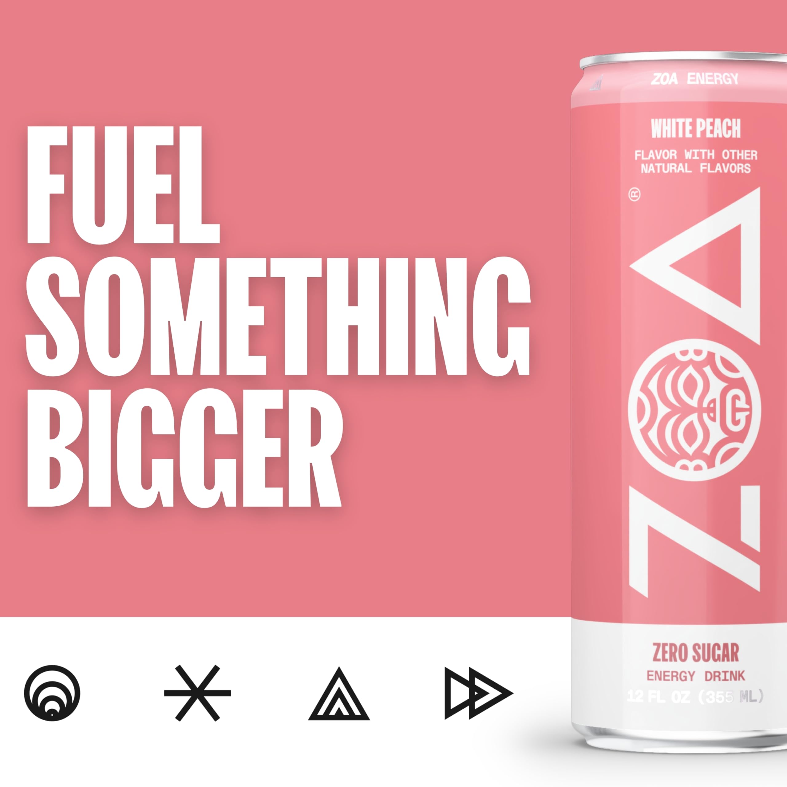 ZOA Zero Sugar Energy Drinks, White Peach - Sugar Free with ...