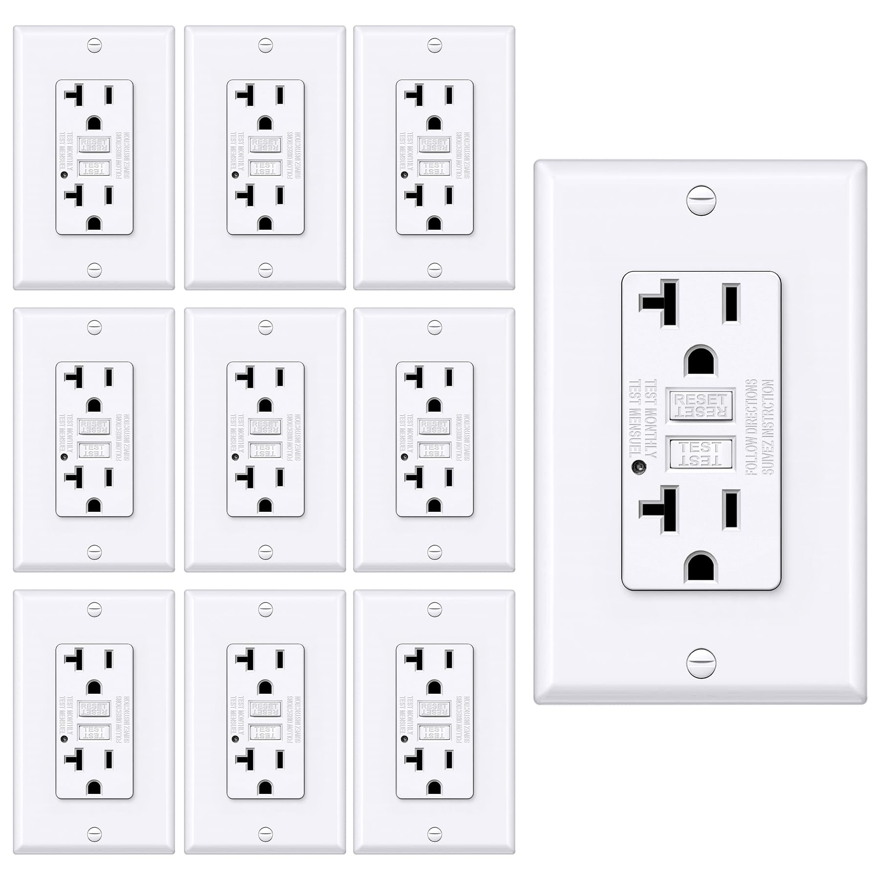 BESTTEN 20 Amp GFCI Outlet, GFI Outlet with LED Indicator, Ground Fault ...