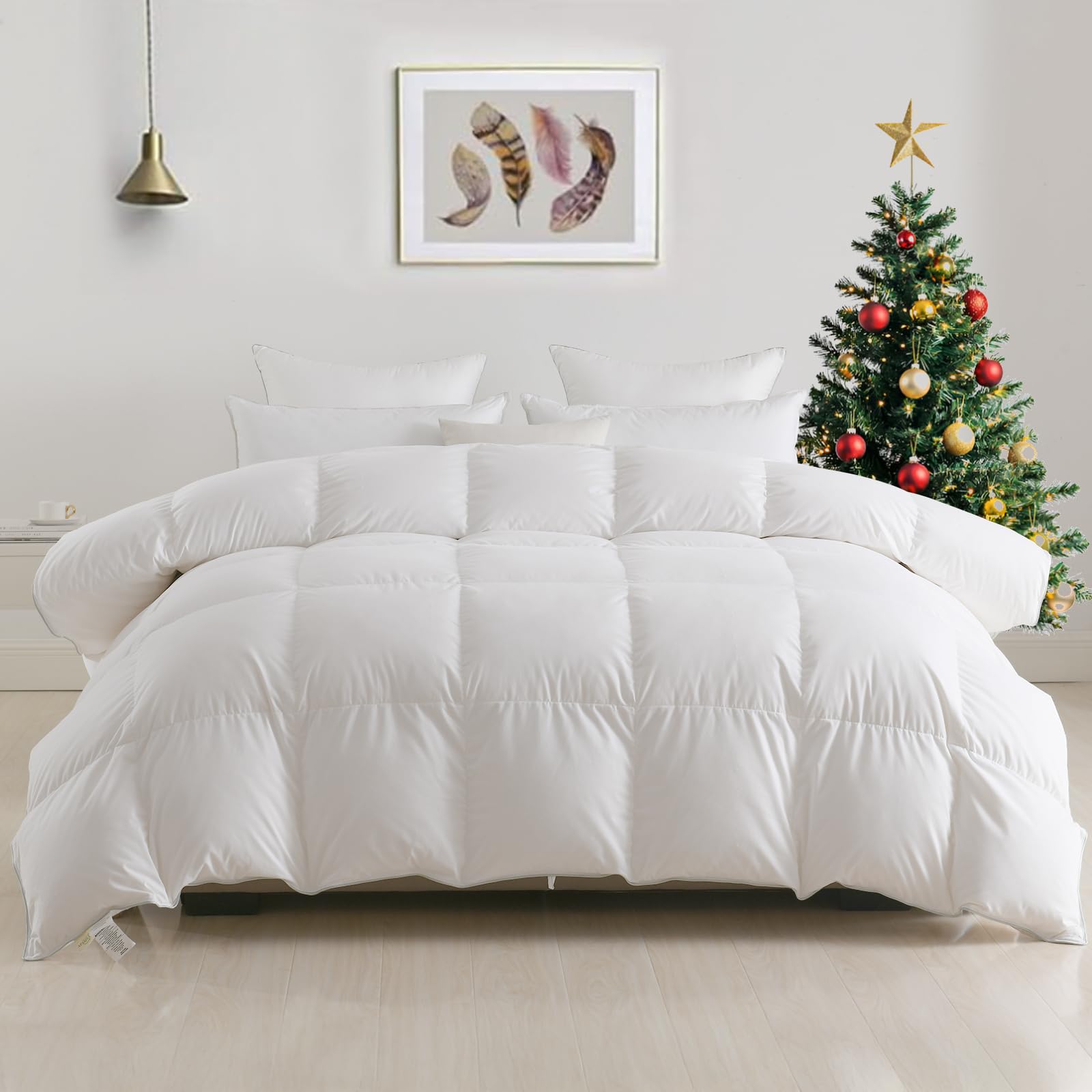 DWR Luxury Oversized King Down Feather Fibers Comforter, Soft Cotton Blend Cover, High Fill ...