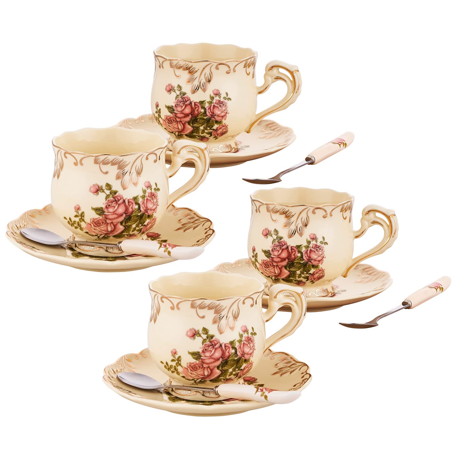CHILDIKE European Porcelain Tea Cups and Saucers Set, Vintage Floral ...