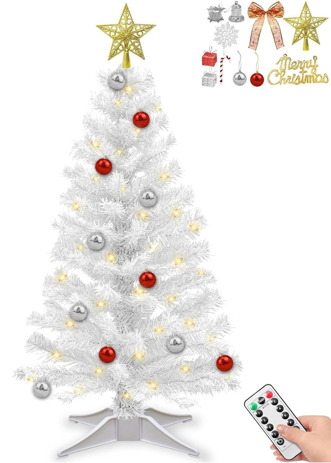 Dual Color Change &Remote Control-3Ft White Christmas Tree with 50 Warm ...