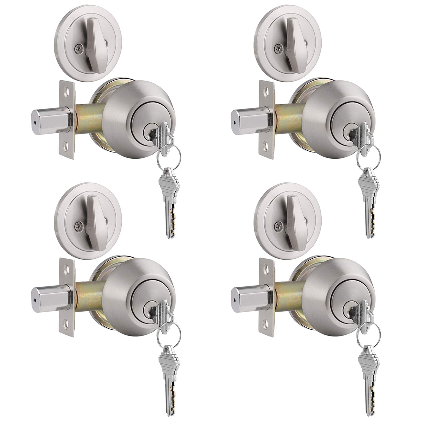 Gobrico Satin Nickel Single Cylinder Deadbolts 4 Pack,Keyed Alike Locks ...