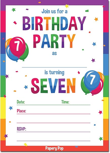Amazon Papery Pop 7th Birthday Party Invitations With Envelopes Amazon Papery Pop 7th Birthday Party Invitations With Envelopes