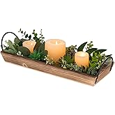 Amazon.com: Long Narrow Wood Candle Tray: Hanobe Rustic Wooden Candle ...