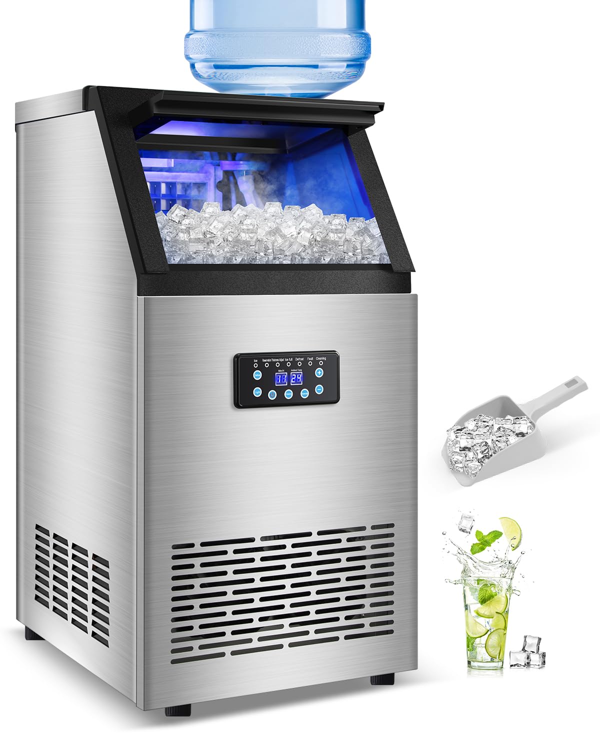 Commercial Ice Maker Machine 120LBS/24H with 30LBS Storage Bin, 15 ...