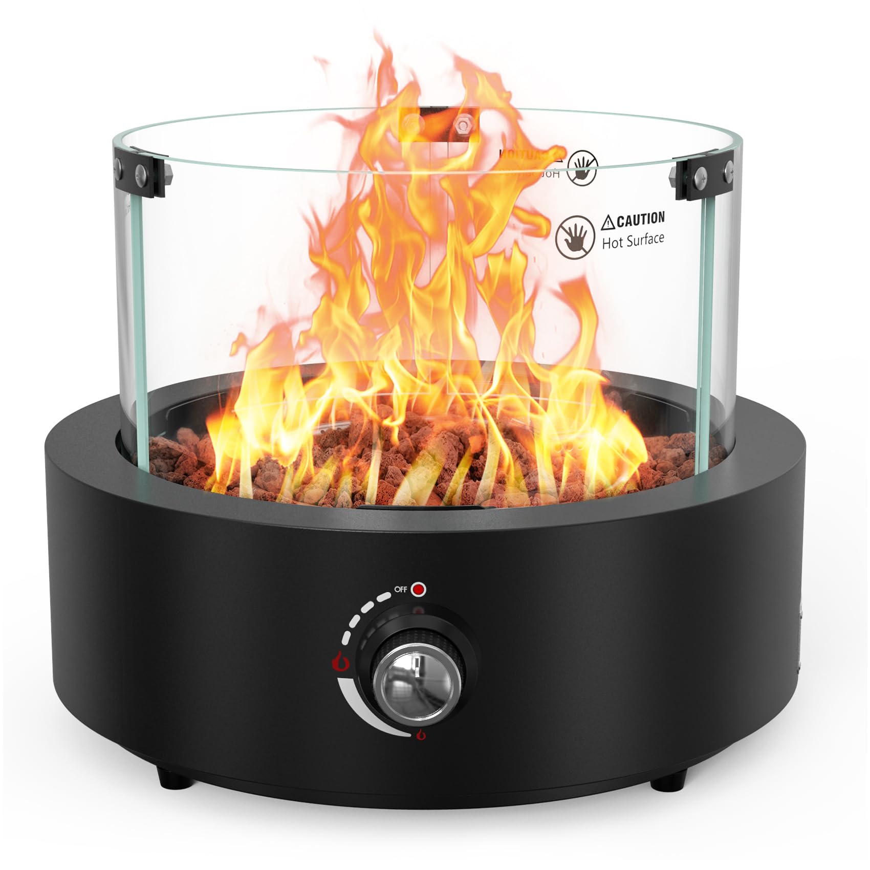 Onlyfire Tabletop Gas Fire Pit with Glass Wind Guard and Lava Rocks ...