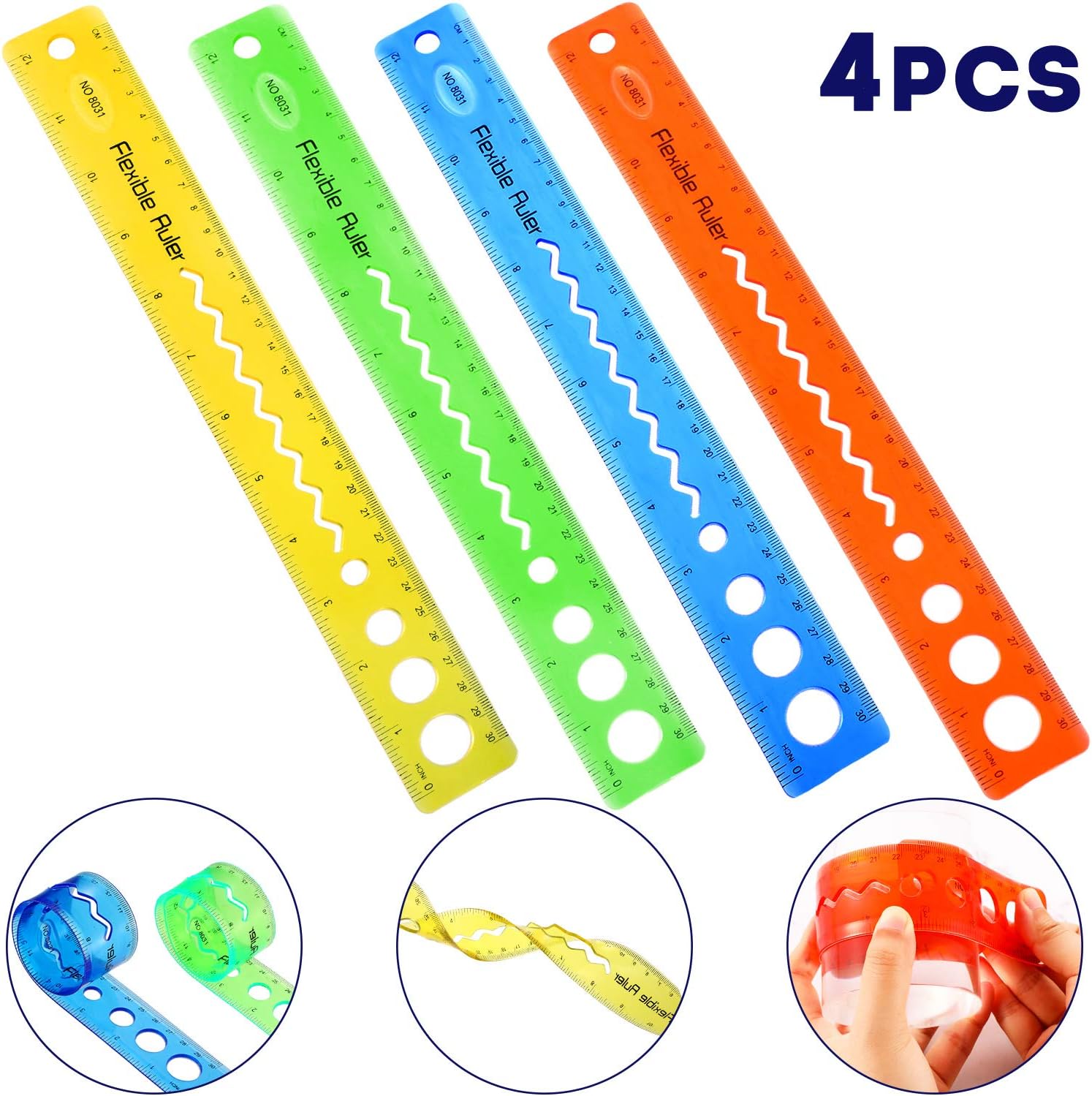 Amazon.com : 4 Pieces Flexible Rulers 12 Inch Transparent Rulers ...