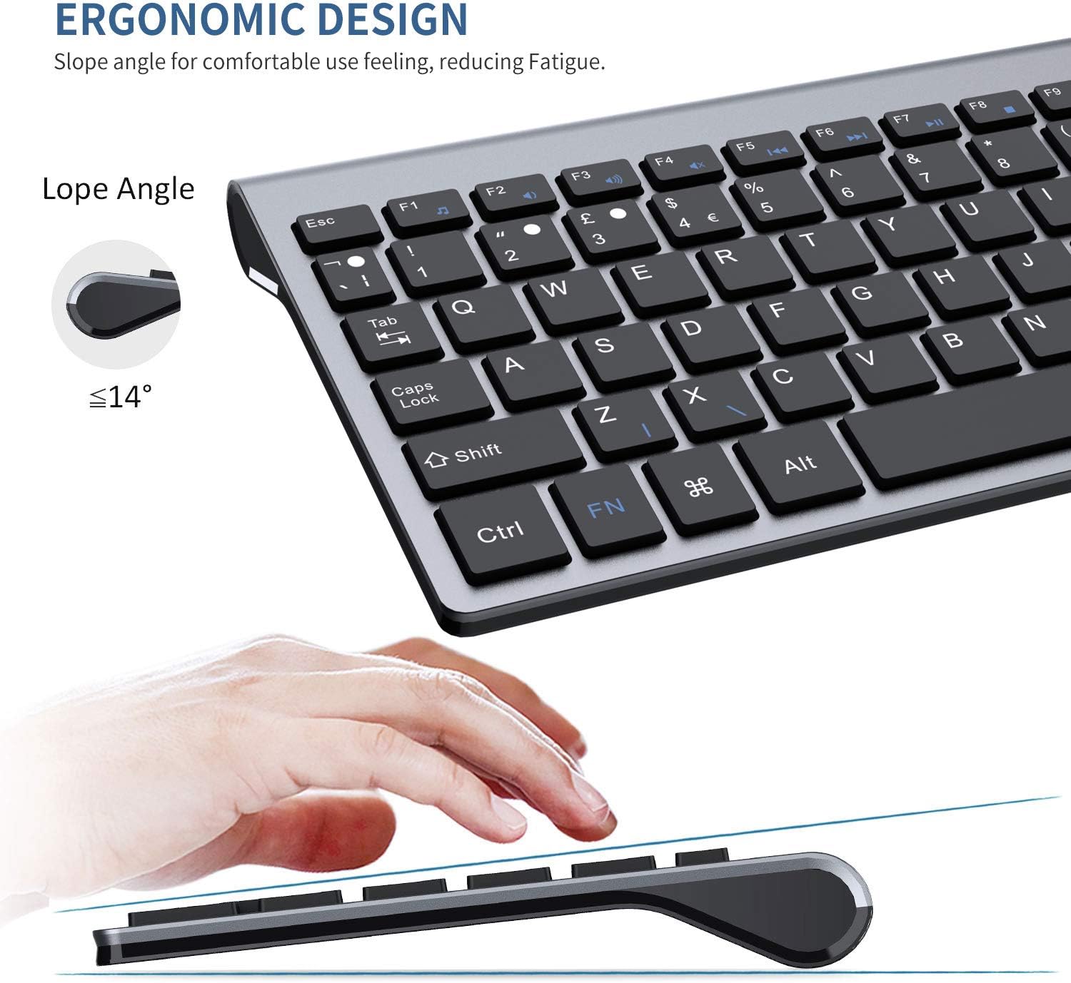 FENIFOX Wireless Keyboard & Mouse,2.4G USB Slim QWERTY UK Compact Quiet ...