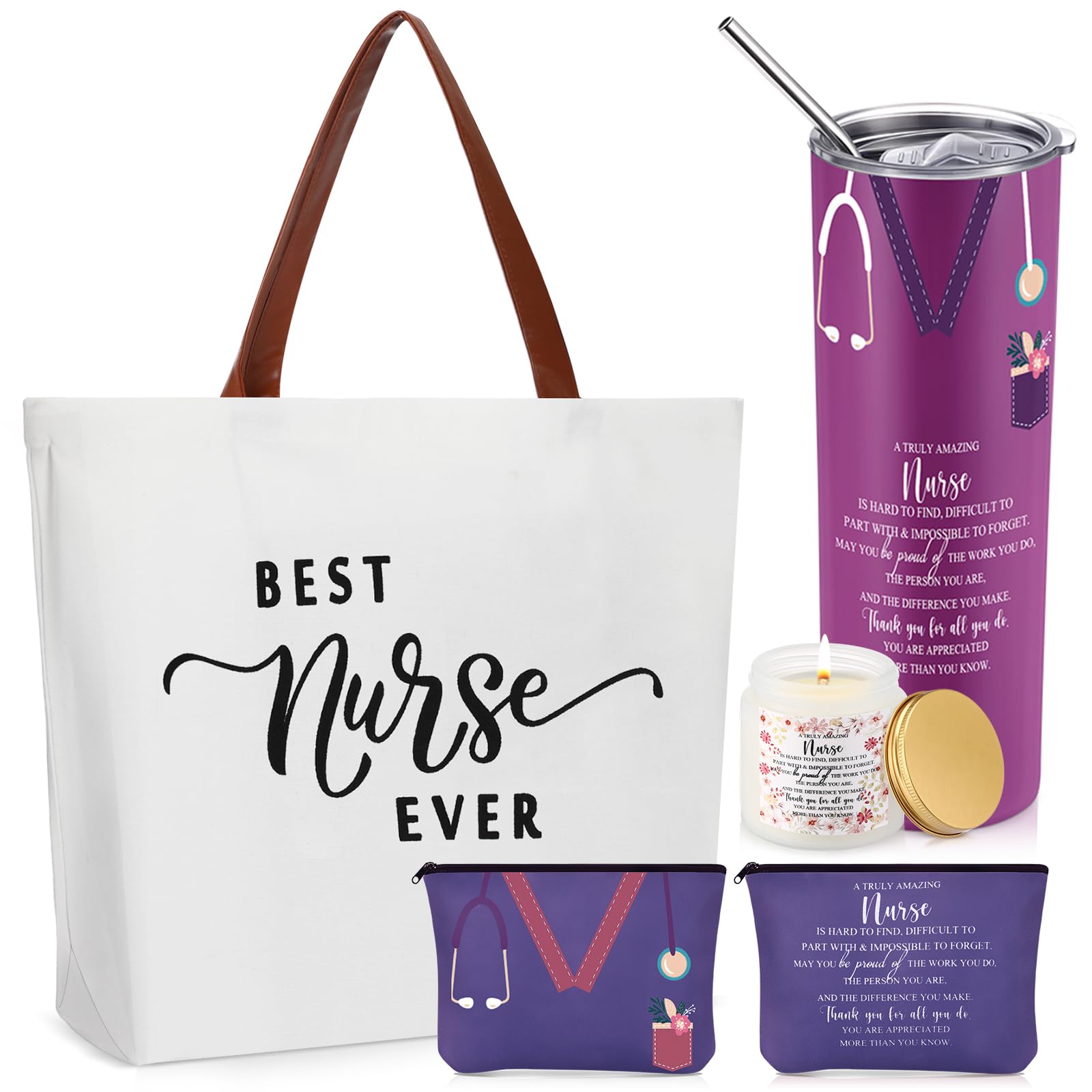 Skylety 4 Pcs Nurse Week Gift for Women 20oz Tumbler Tote Bag Makeup ...