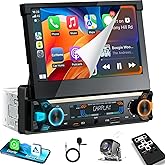 Amazon.com: Single Din Car Radio with Bluetooth, Wireless Carplay ＆ Android Auto, 7 Inch Flip ...