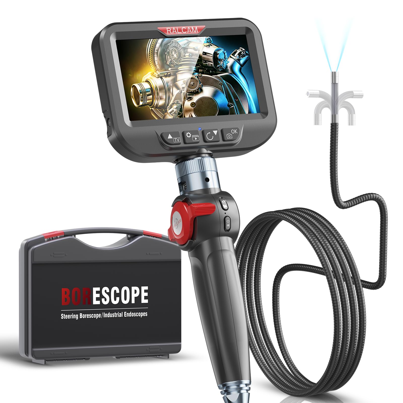 Ralcam Two-Way Articulating Borescope, Industrial Endoscope Camera with ...
