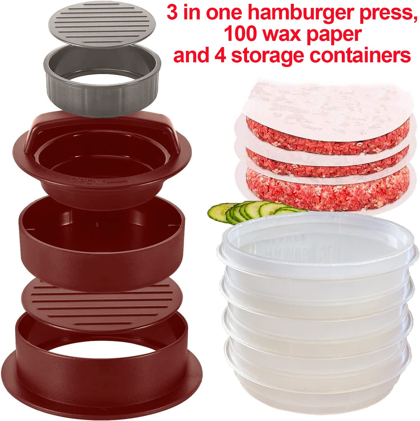 Mua Hamburger Press Patty Maker Freezer Containers - 100 Patty Papers ...