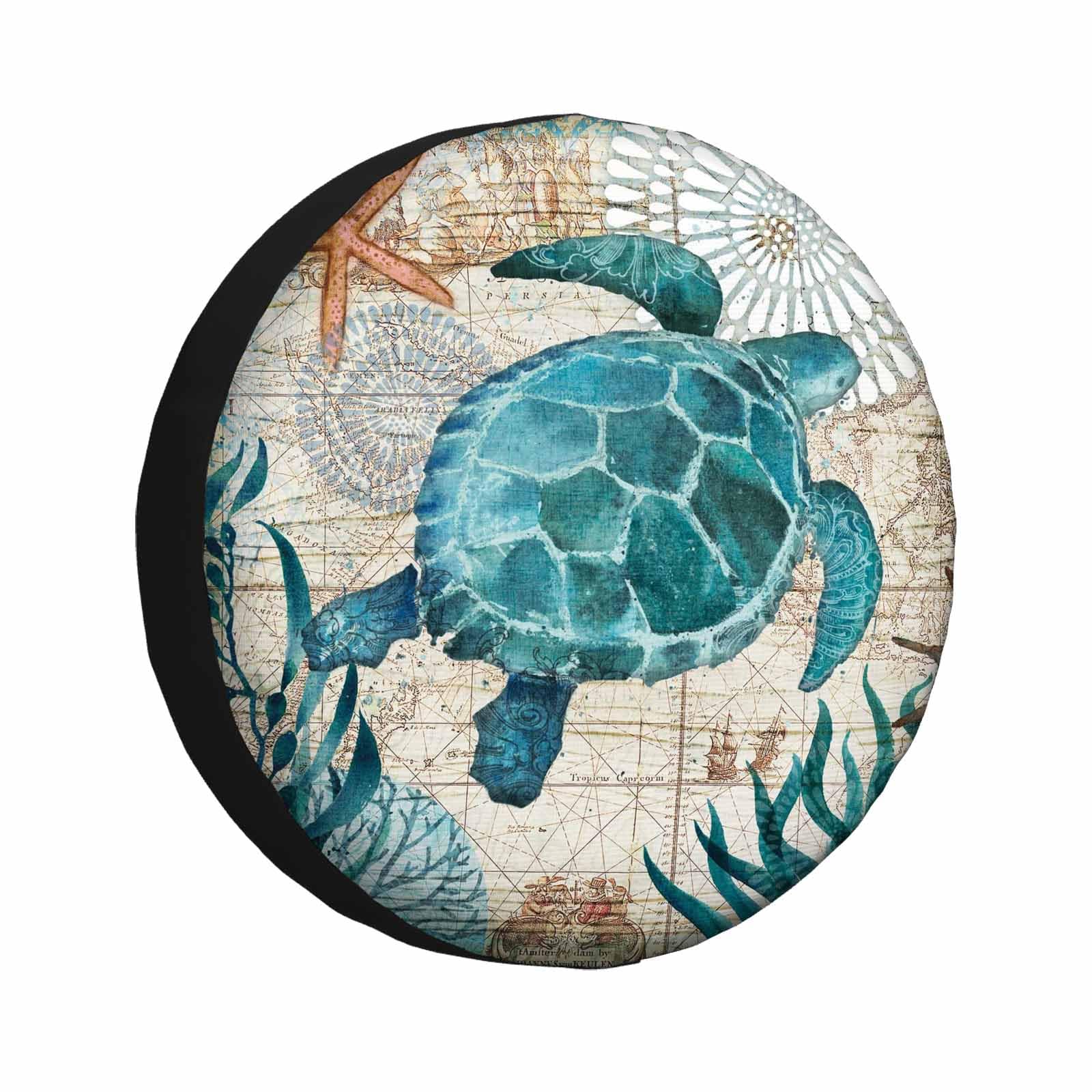 MIYASANG Green Sea Turtle Spare Tire Cover Ocean Map Seaweed Coral ...