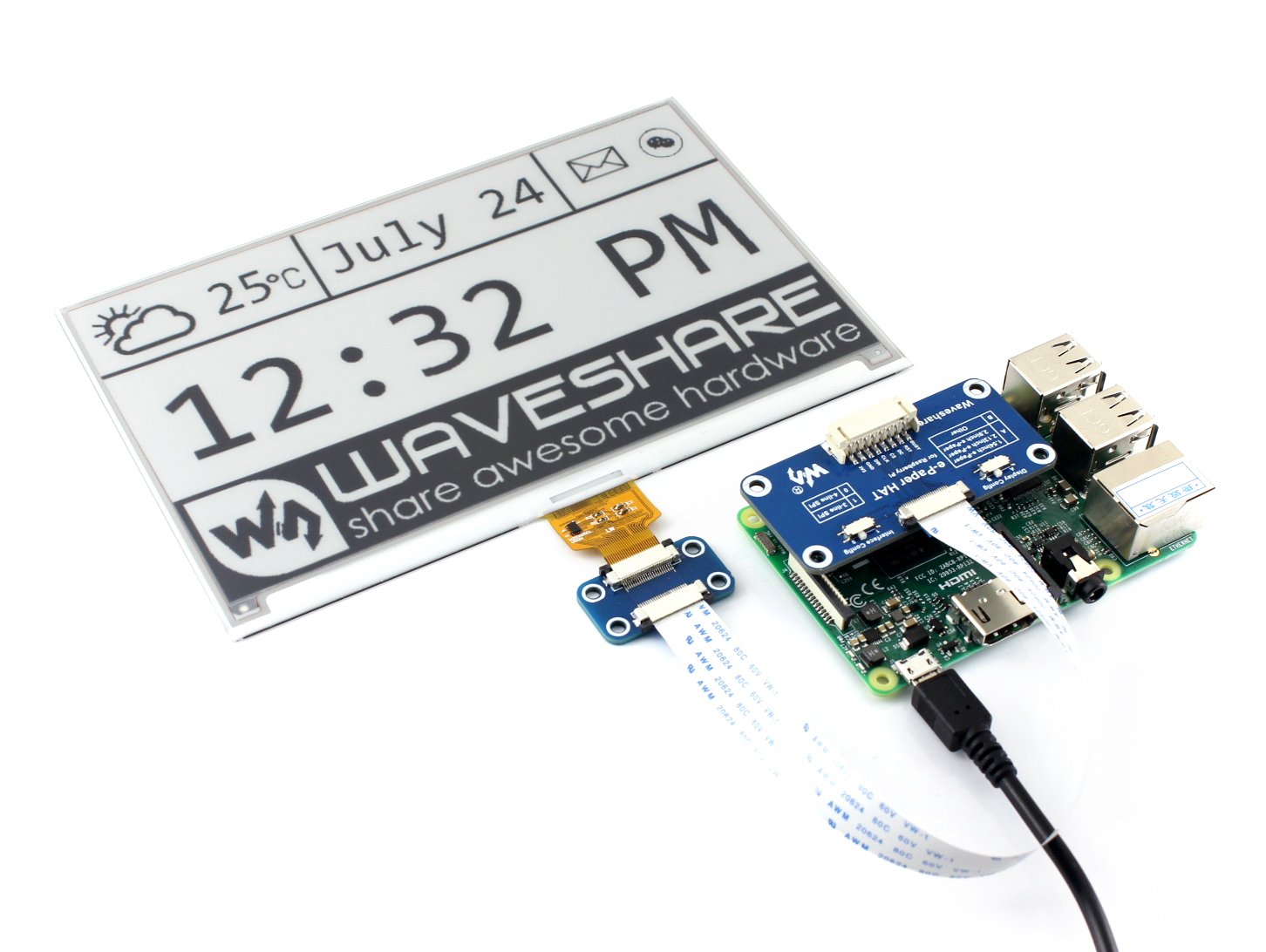 Waveshare 2 13 Inch E Paper Display Hat 250x122 Resolution E Ink Screen Electronic Paper Module waveshare-2-13-inch-e-paper-display-hat-250x122-resolution-e-ink-screen-electronic-paper-module