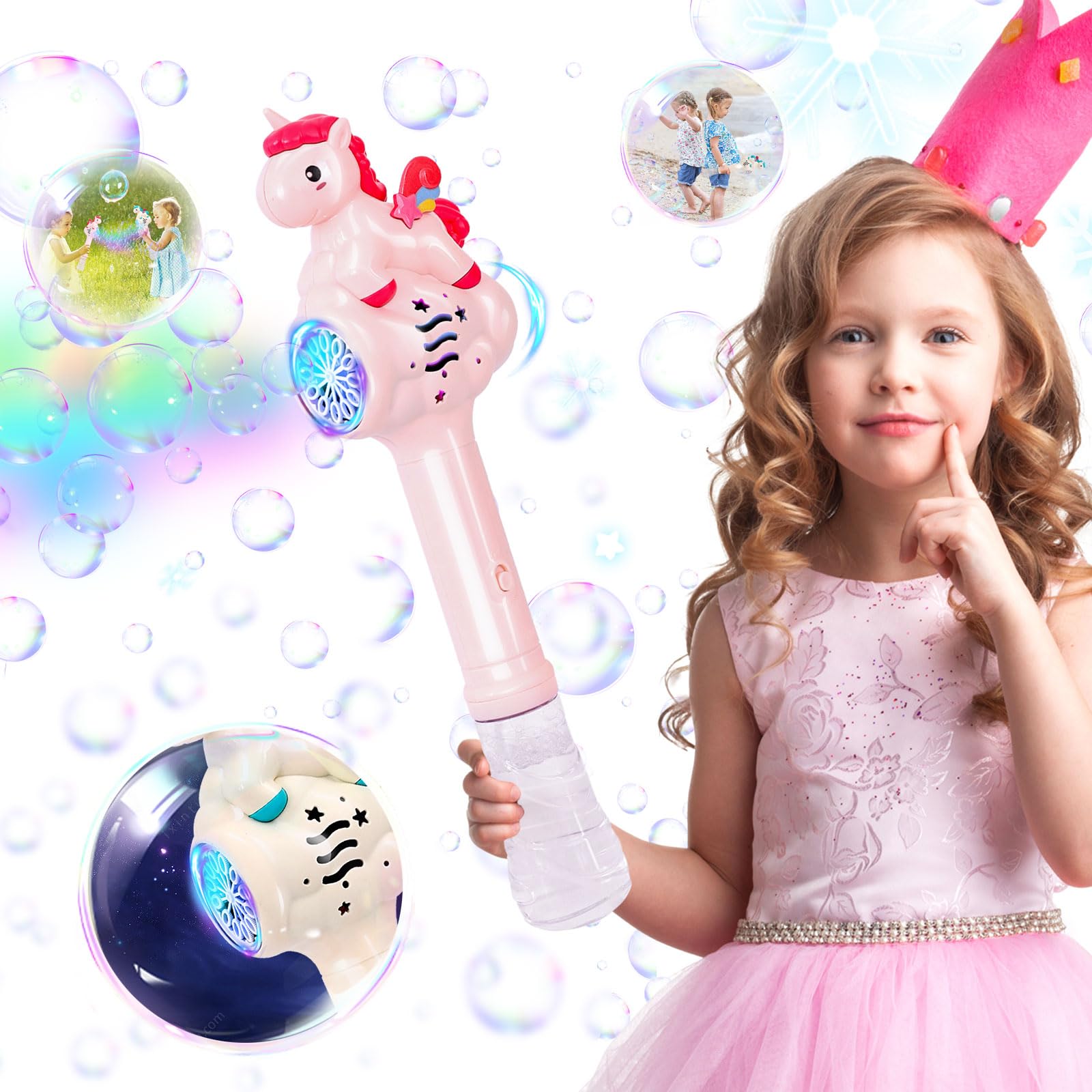 Keefun Bubble Wand for Kids, Rainbow Horse Bubble Machine Blower Maker ...