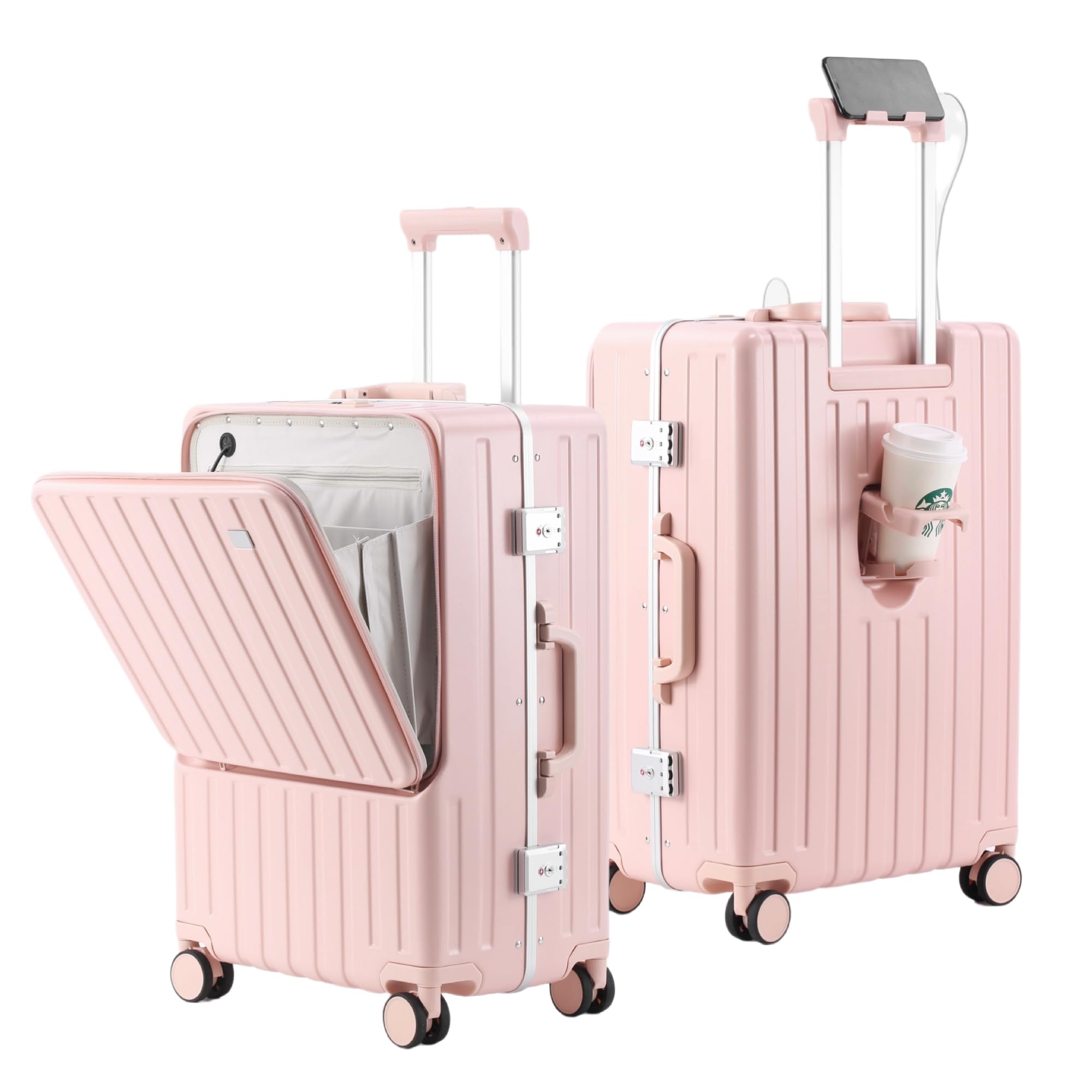 Mua Yuweijie Front Opening Suitcase, Carry-On with USB Port, Cup Holder, Aluminum Frame, Hard ...