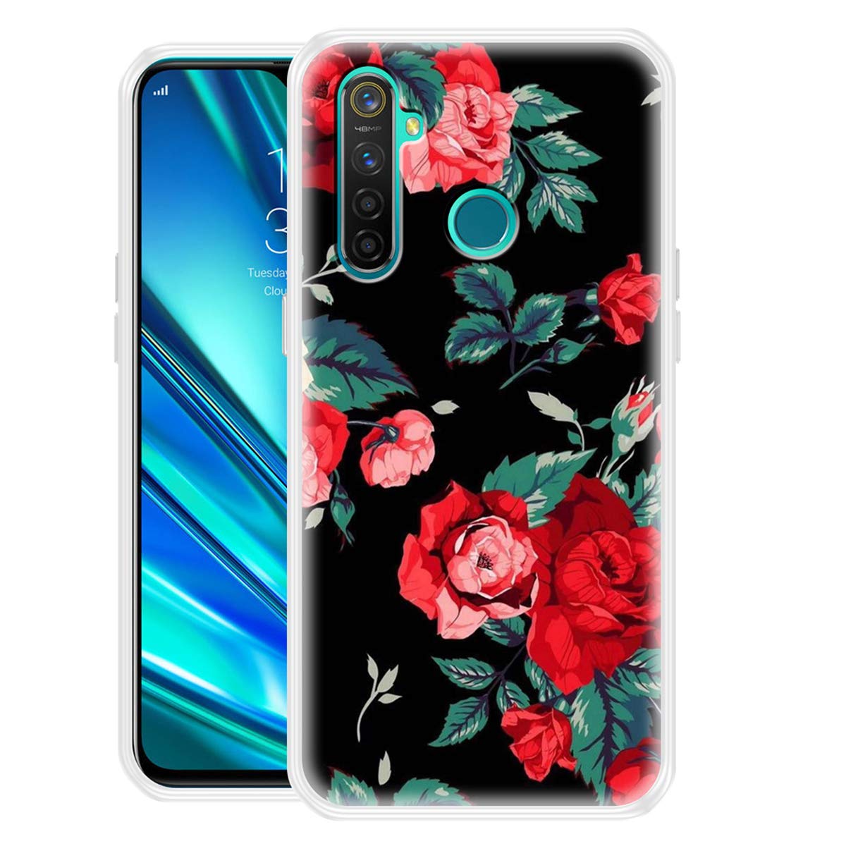 Fashionury RED Floral Back Cover for Realme 5/ Realme 5i/ Realme 5s ...