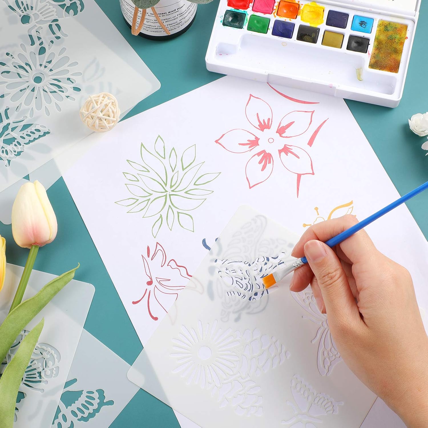 9 Pieces Spring Themed Plastic Stencils Butterflies Flowers Bees ...