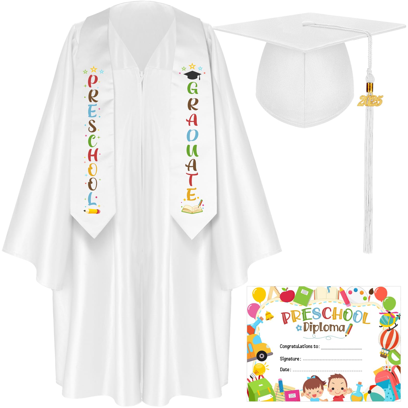 Sureio 6 Pcs Kindergarten Preschool Graduation Cap and Gown with 2025 ...