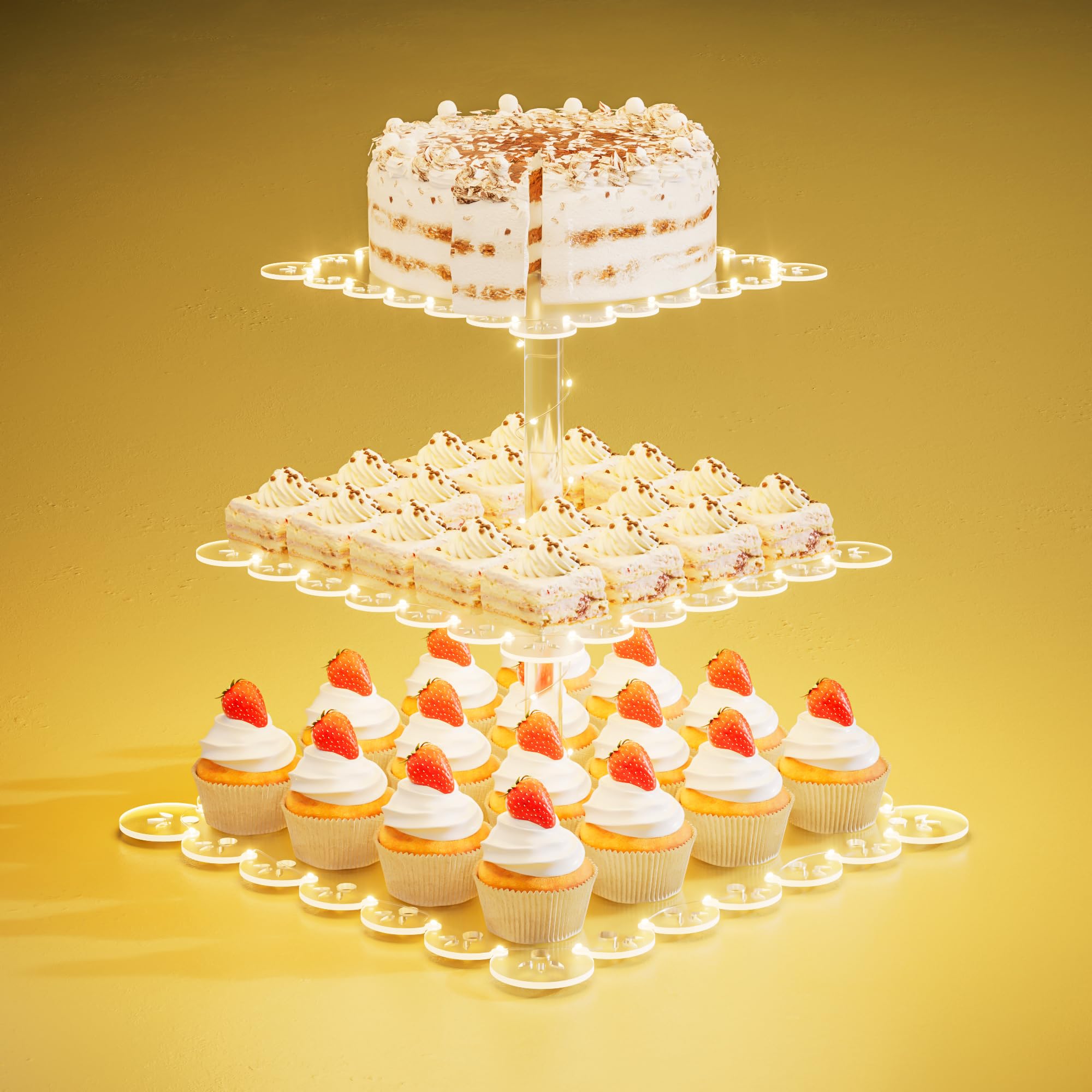PinCute Acrylic Cupcake Stand, 3 Tier Cupcake Tower Holder with LED ...