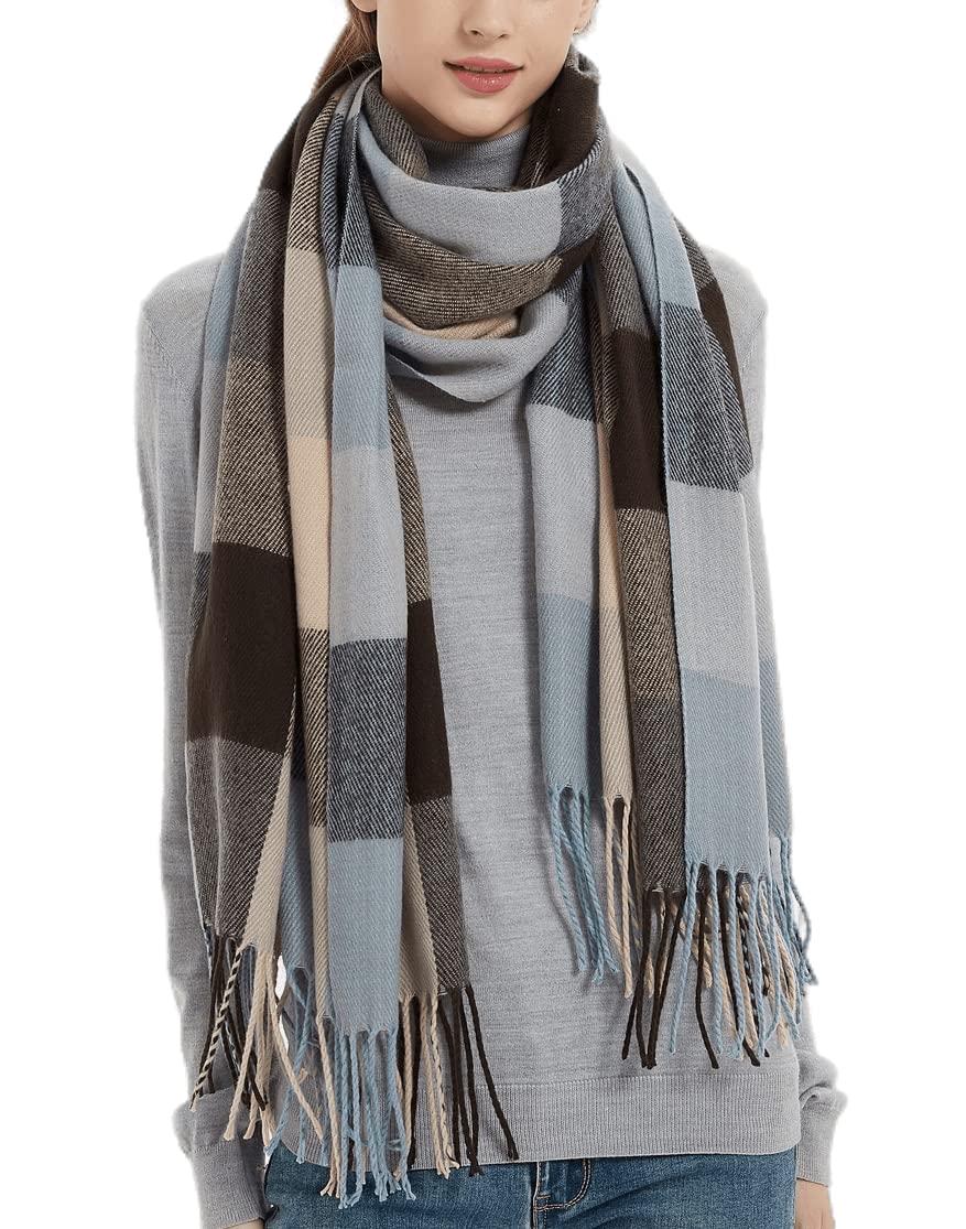 Wander Agio Womens Fashion Long Shawl Big Scarves Grid Winter Warm Large Plaid Scarf Blue Brown ...